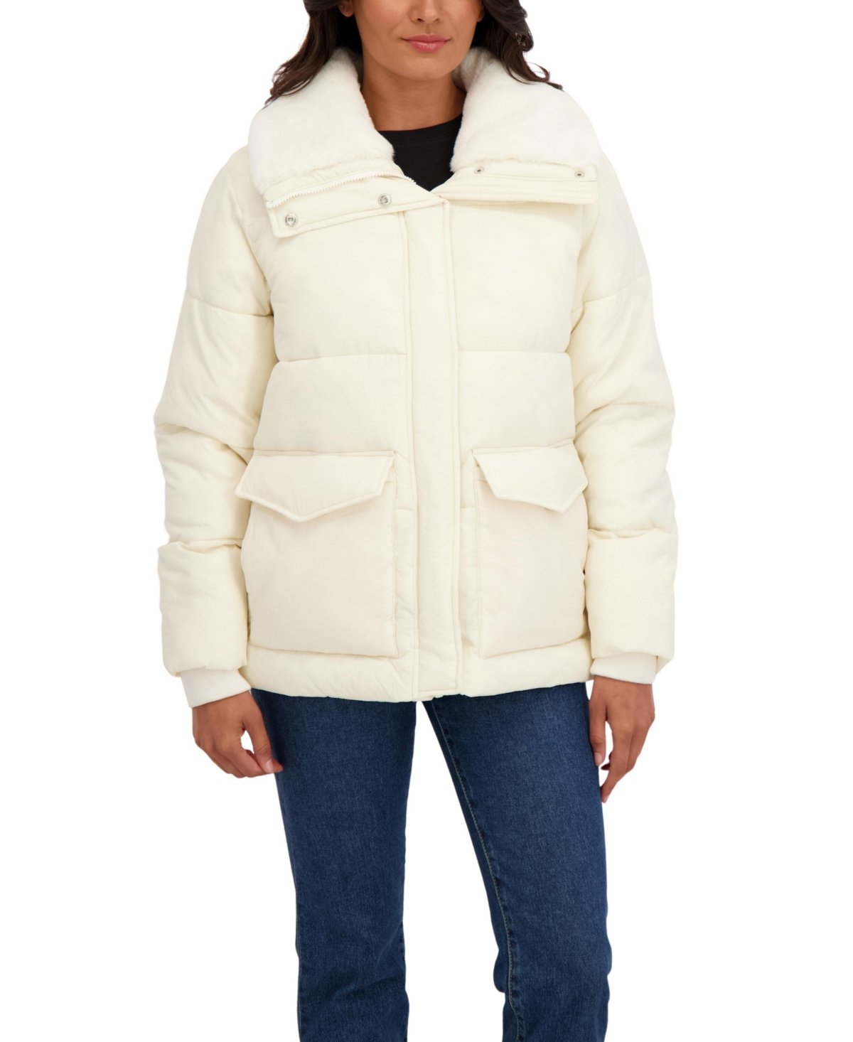 Click here for Sebby Collection Womens Faux Fur Collar Puffer Jac... prices