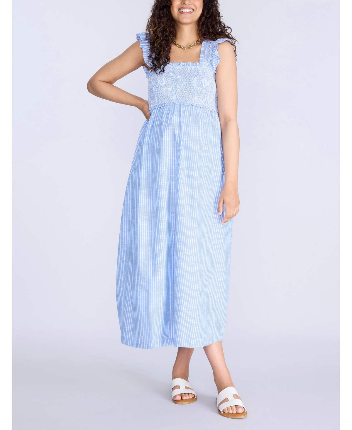 Click here for Womens Sleeveless Ruffle Shoulder Smocked Maxi Dre... prices