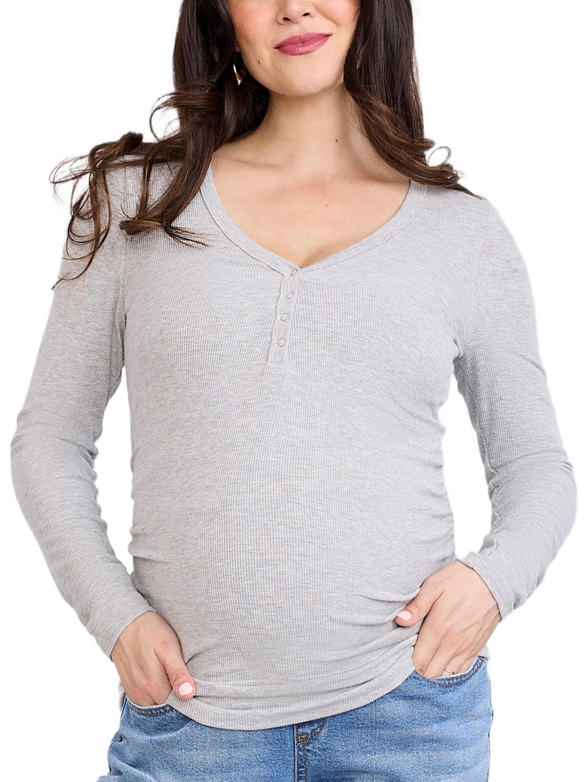 Click here for Motherhood Maternity Womens V-Neck Side-Ruched Lon... prices