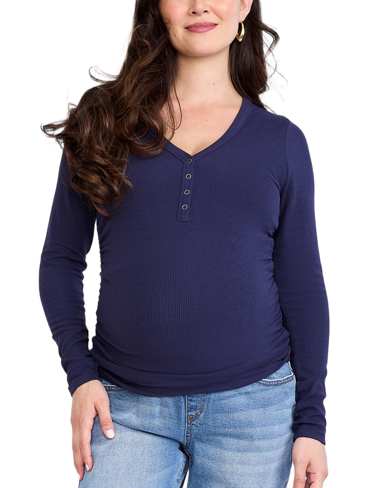 Click here for Motherhood Maternity Womens V-Neck Side-Ruched Lon... prices