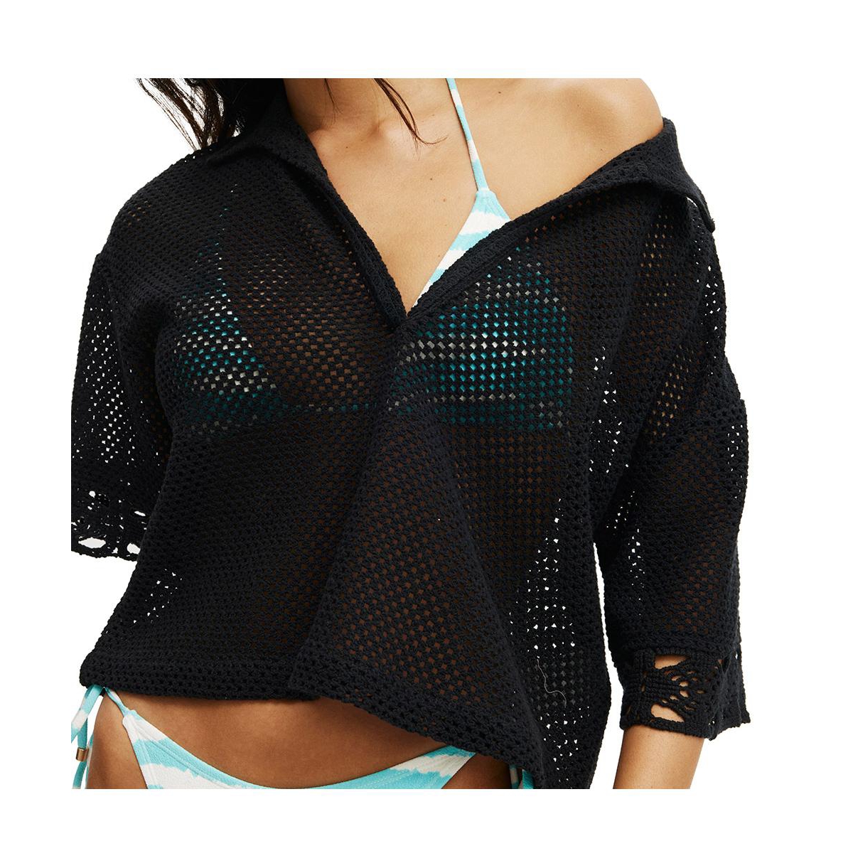 Click here for Cotton On Womens Crochet Beach Top - Black prices