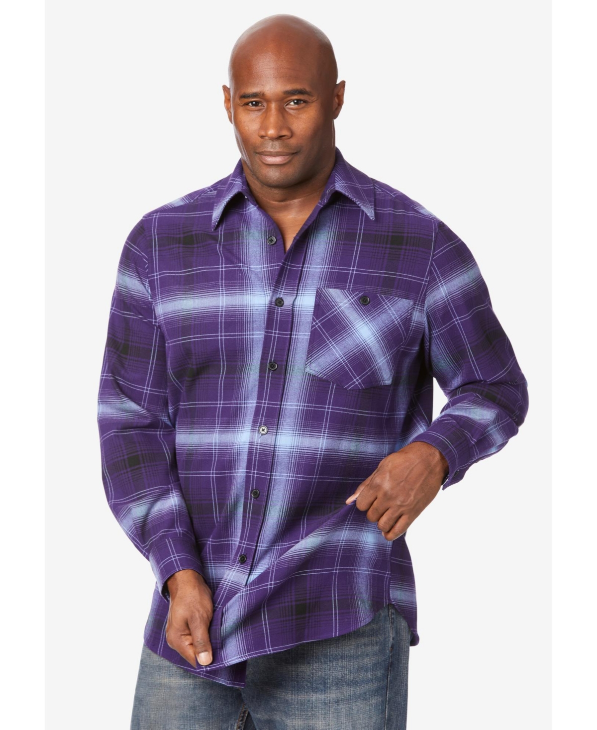 Click here for KingSize Big & Tall Stretch Flannel Shirt - Deep p... prices