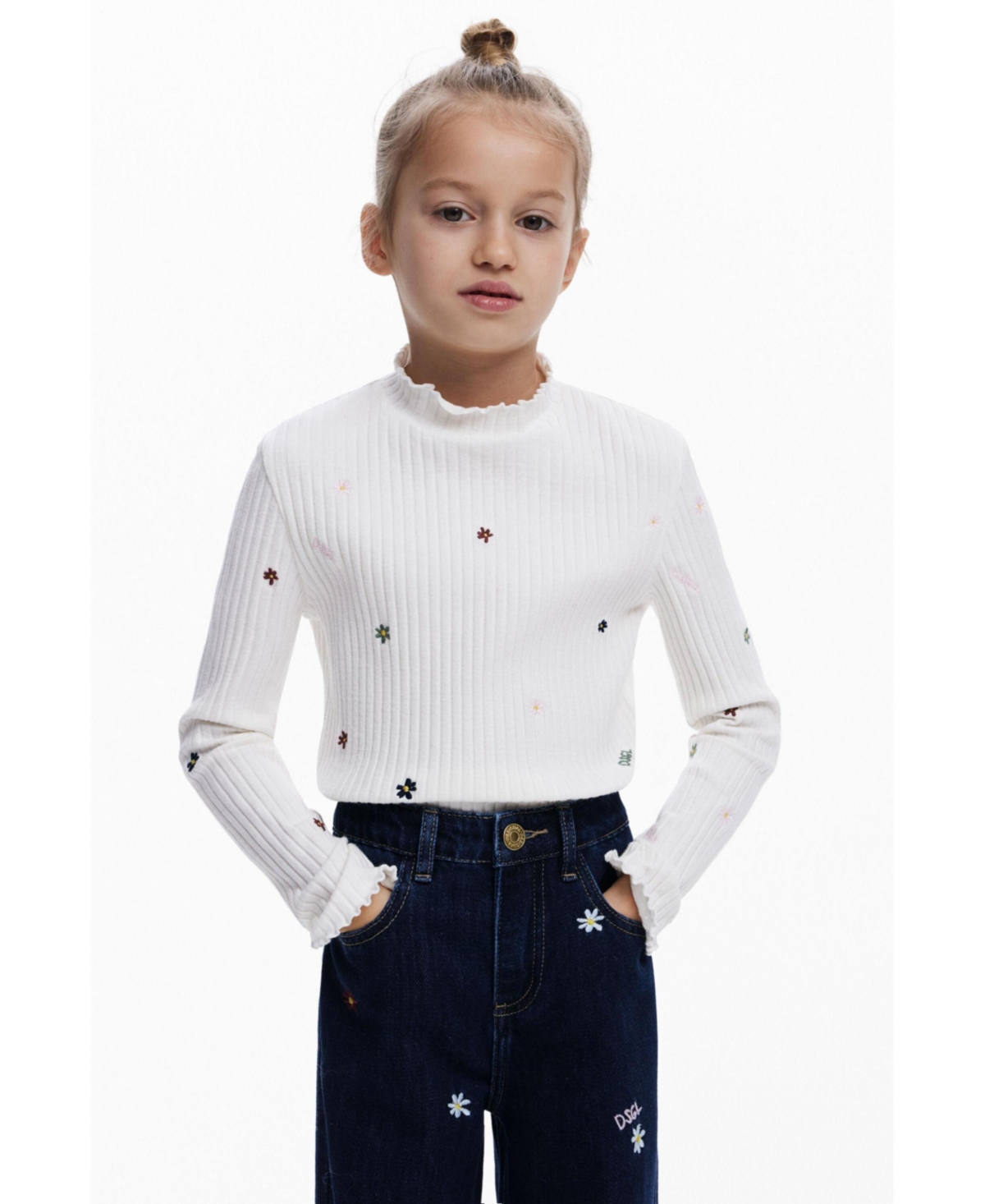 Click here for Desigual Girls Girlss Ribbed T-shirt with embroide... prices