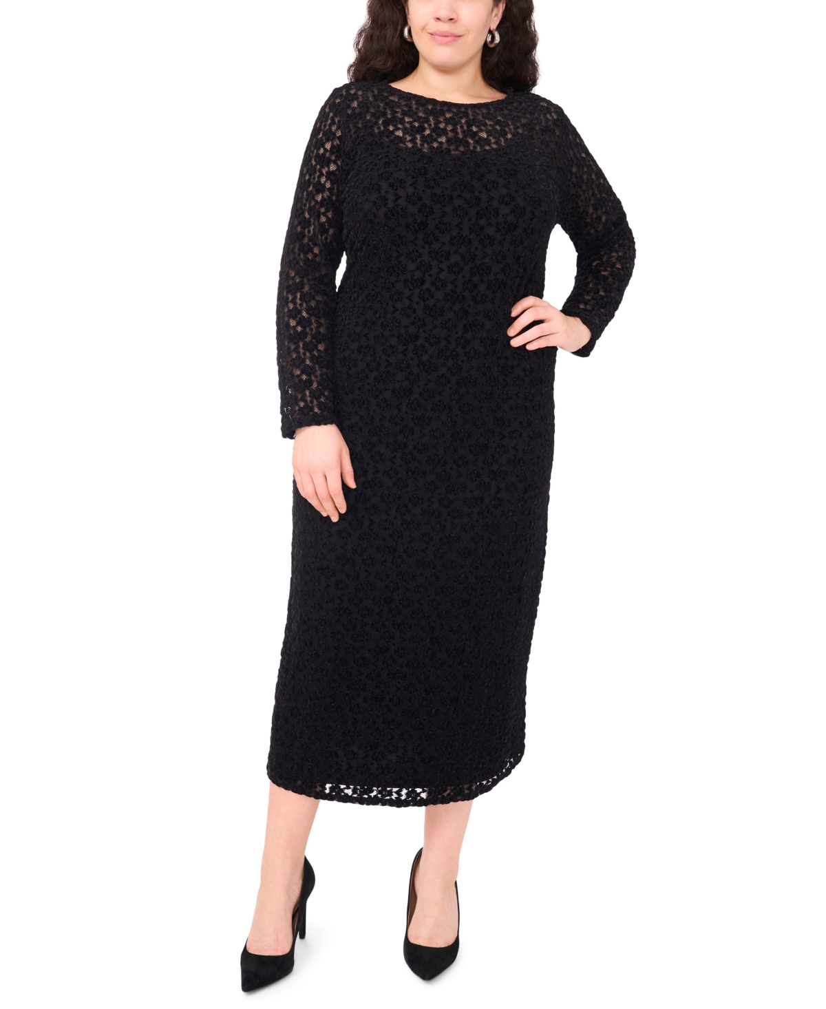 Click here for Vince Camuto Plus Size Long Sleeve Mesh Midi Dress... prices