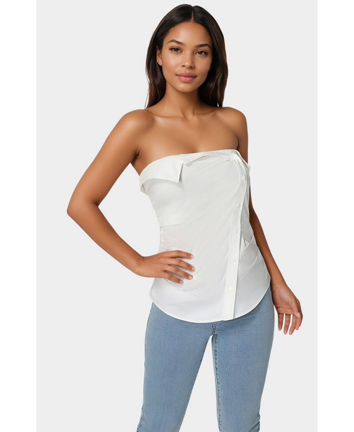 Click here for Bebe Womens Ruched Asymmetric Top - White alyssum prices
