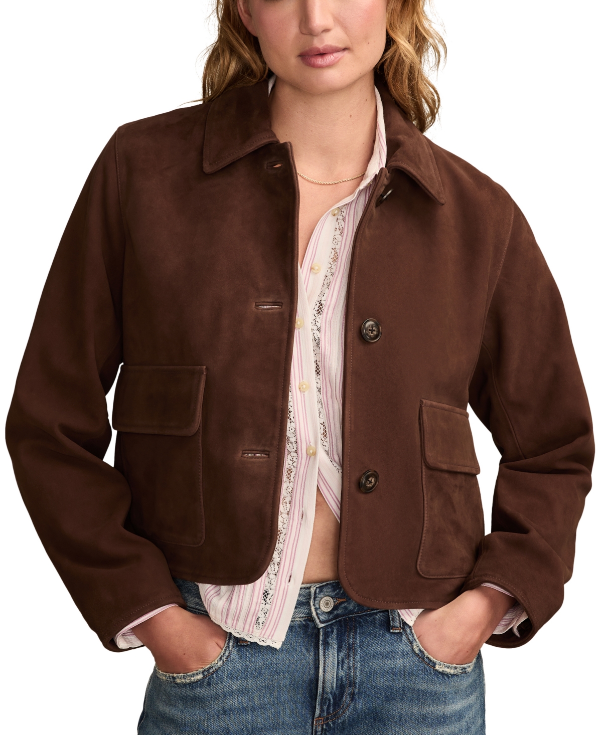 Click here for Lucky Brand Womens Suede Leather Jacket - Chocolat... prices