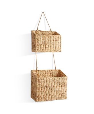 Casafield 2 Tier Hanging Storage Basket Set Natural Water Hyacinth Wall Basket Boho Organizer For Kitchen Pantry Home Office Entryway Bathroom