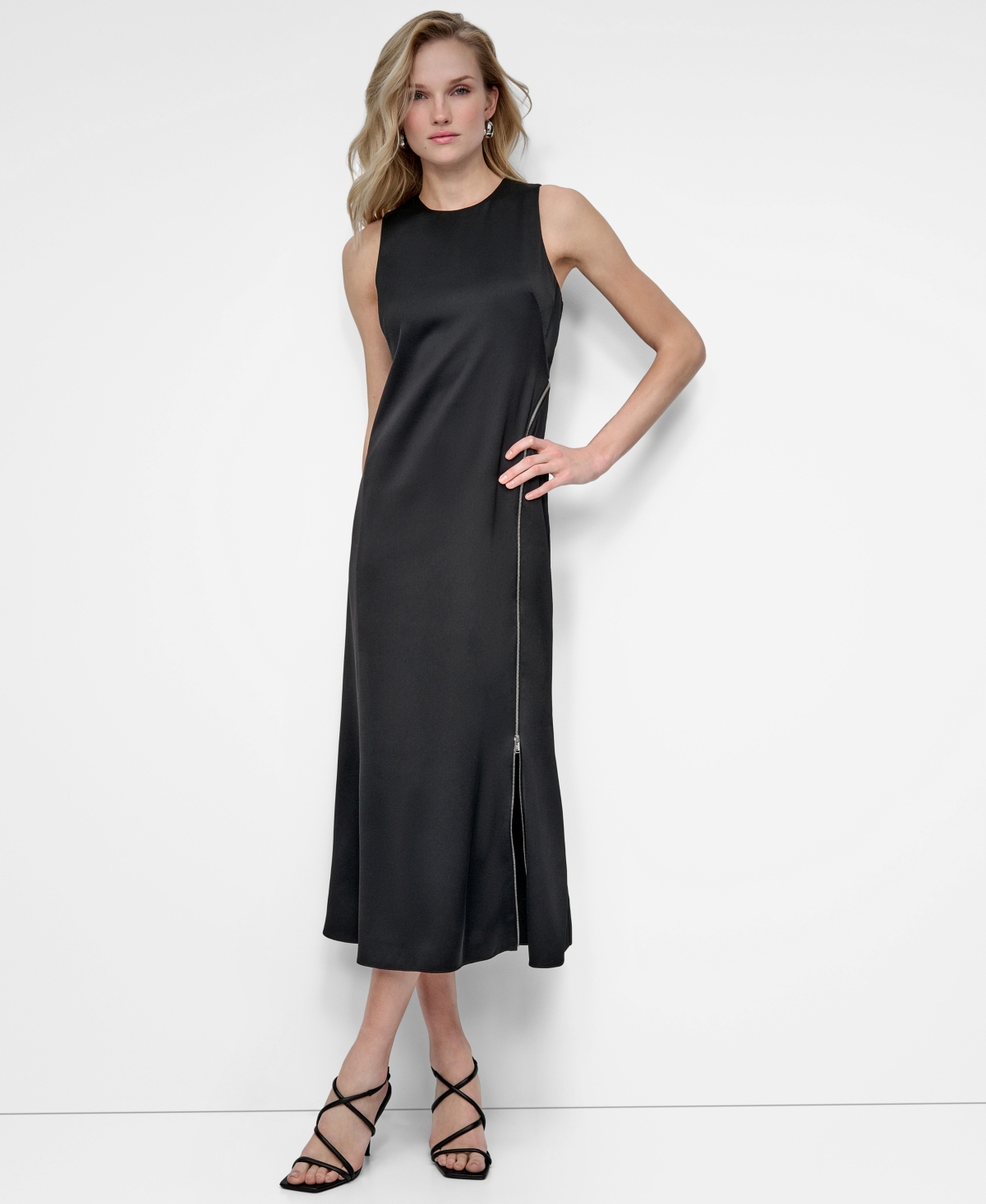 Click here for Dkny Womens Sleeveless Crew Neck Fit & Flare Dress... prices