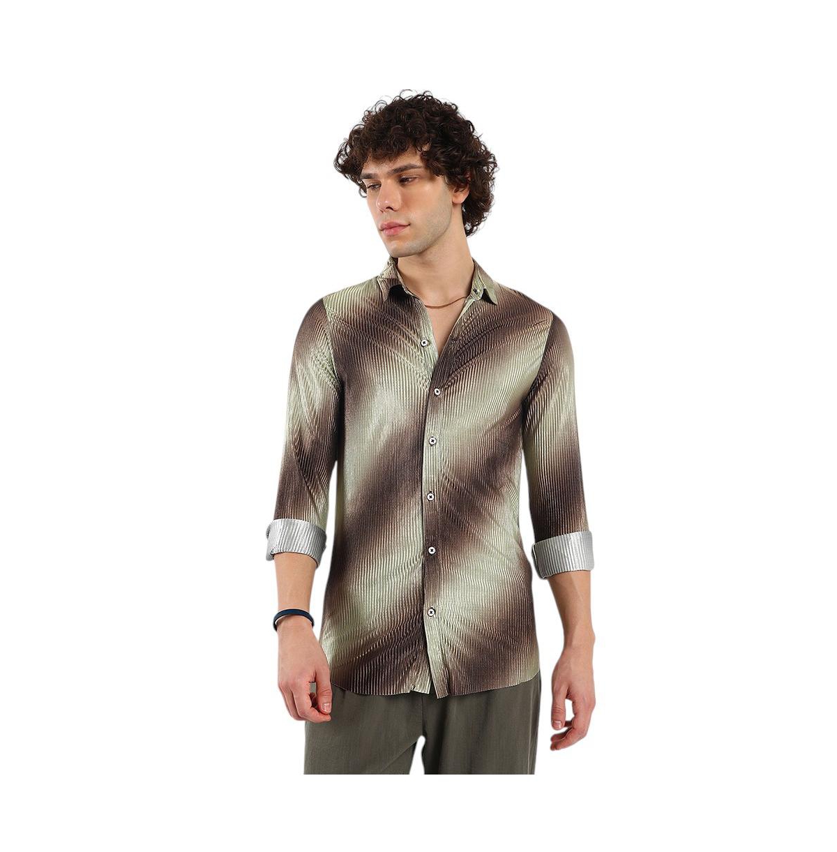 Click here for Campus Ombre-Pleated Shirt - Brown prices