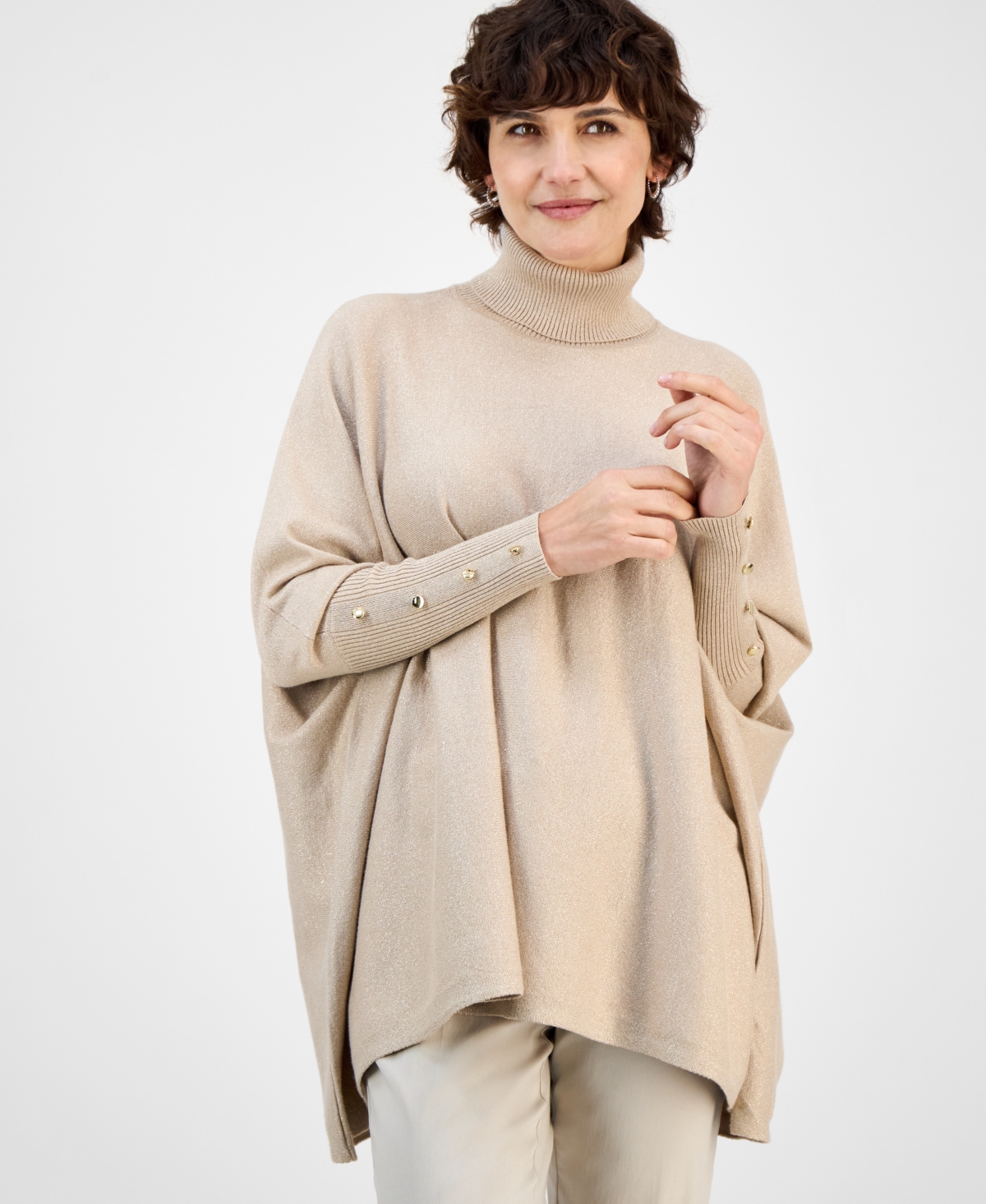 Click here for Jm Collection Womens Lurex Shine Turtleneck Poncho... prices