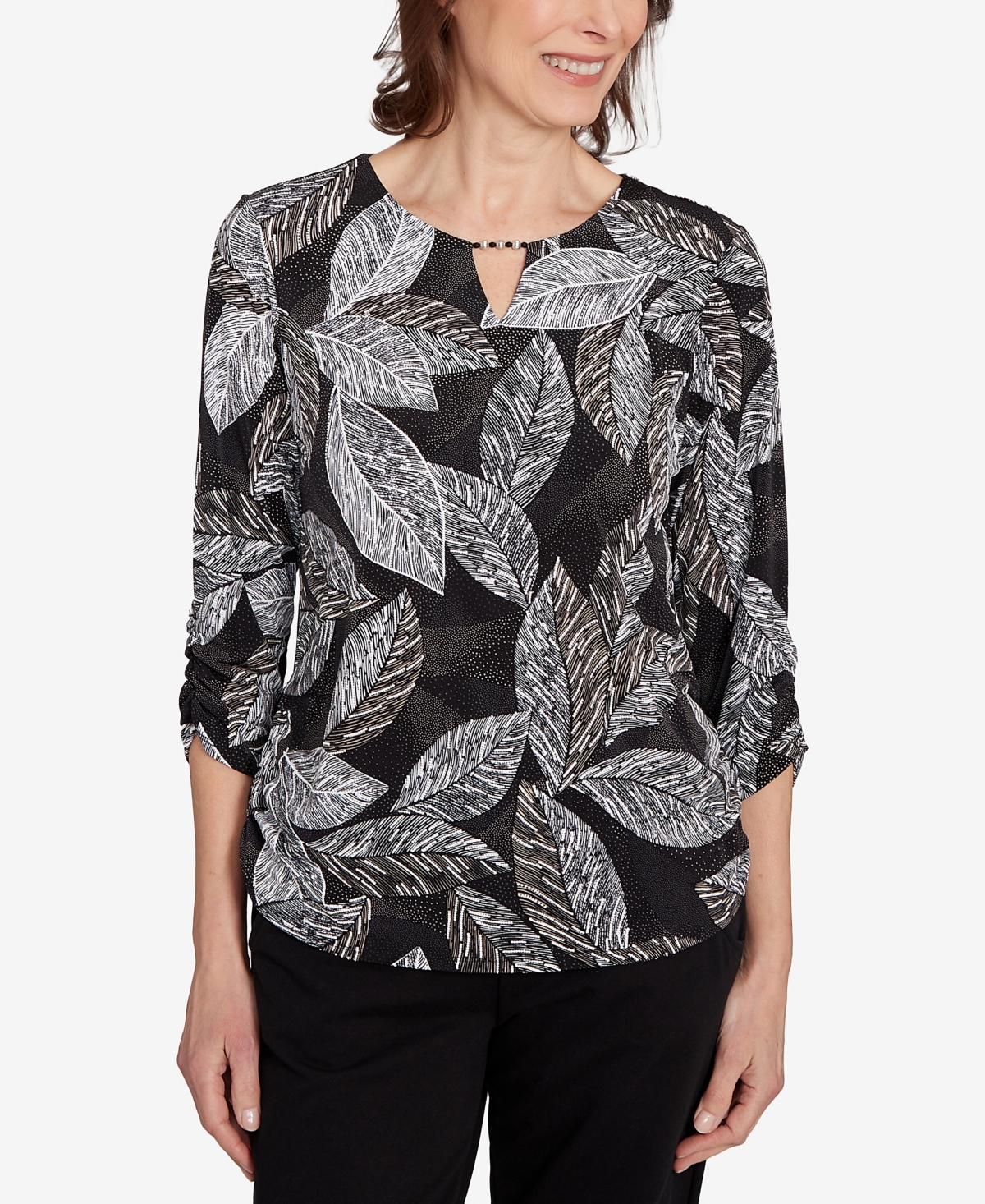 Click here for Alfred Dunner Womens Classic Puff Print Leaf Top -... prices