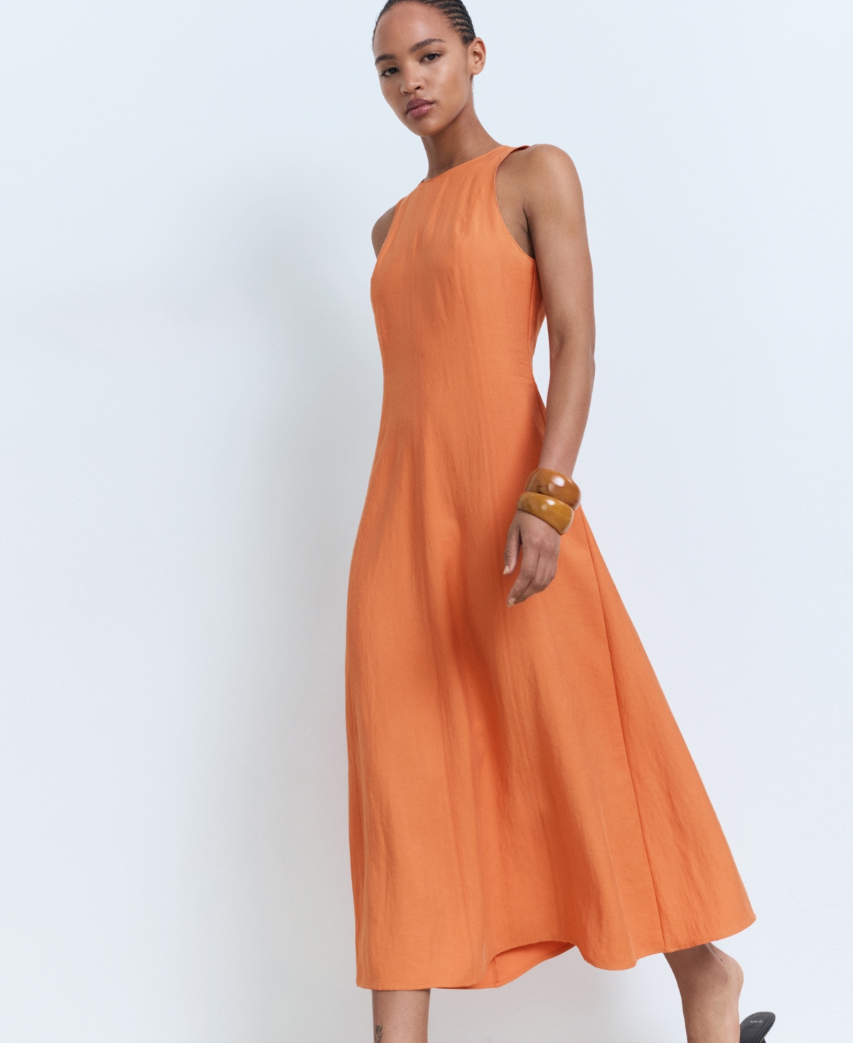 Click here for Mango Womens Flared Midi-Dress - Salmon prices