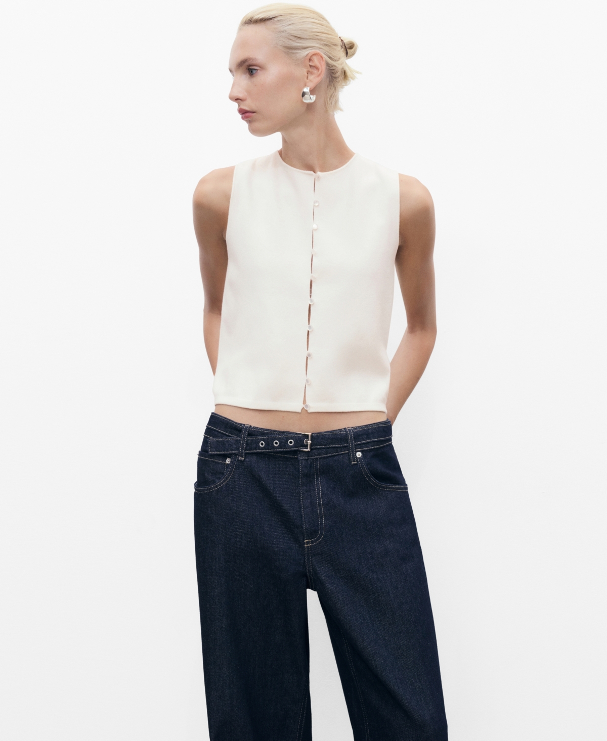 Click here for Mango Womens Buttoned Fine-Knit Vest - White prices