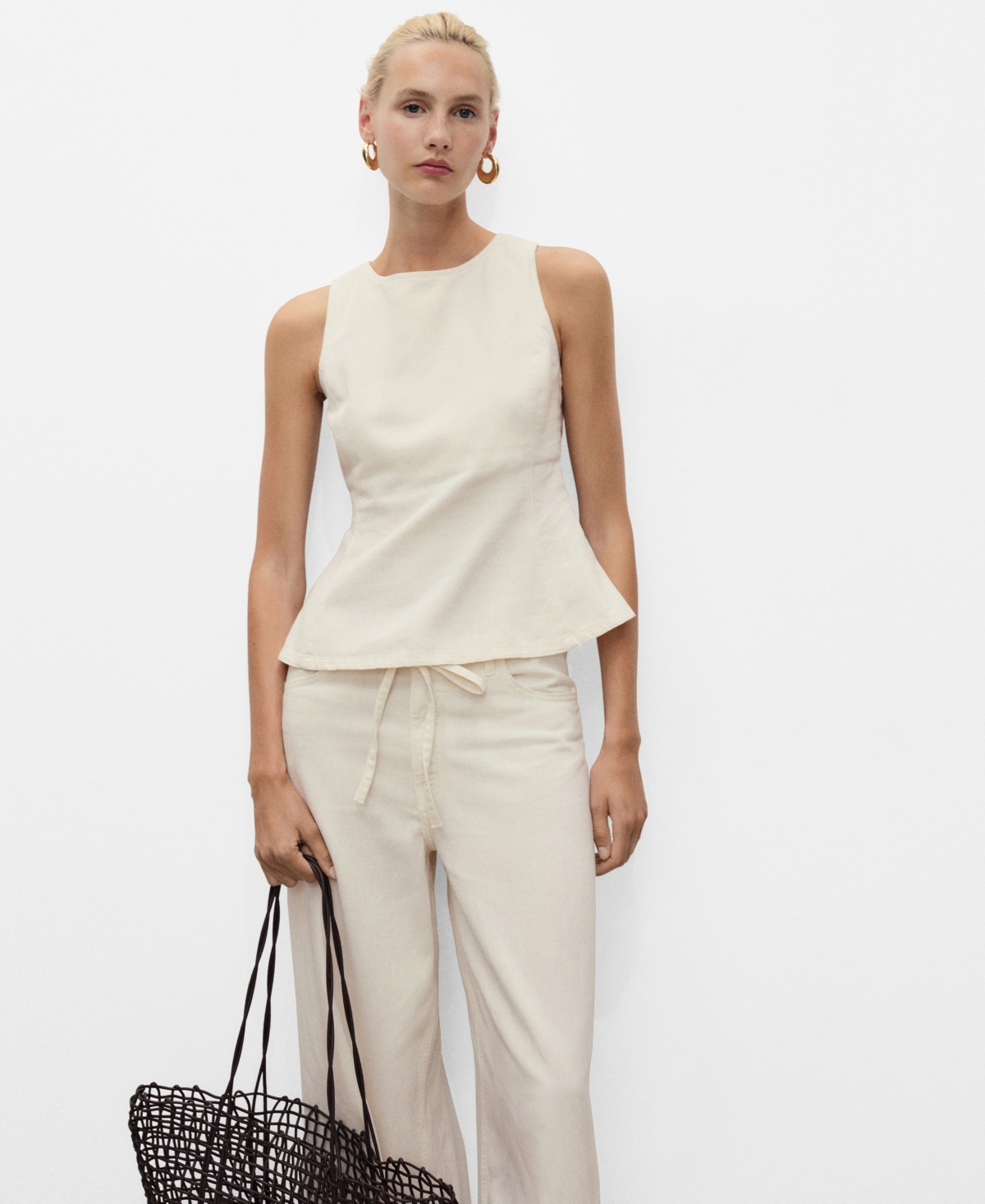 Click here for Mango Womens Flared Denim Top - Off White prices