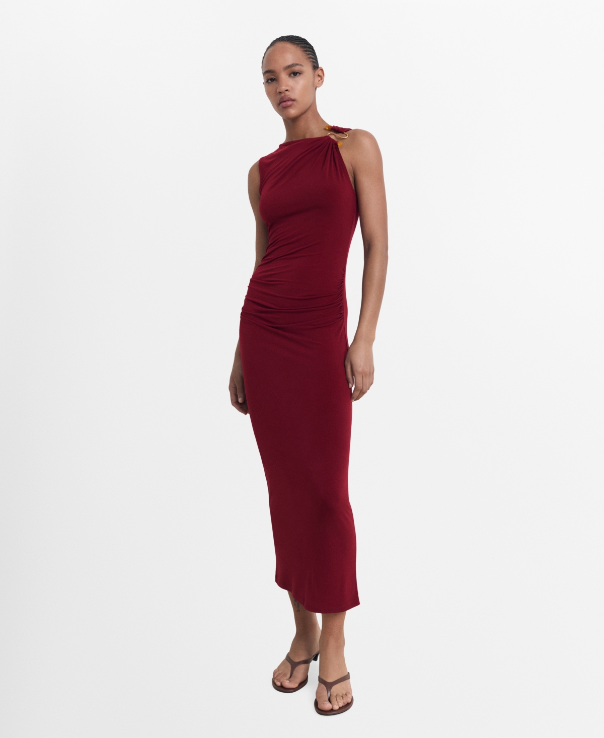 Click here for Mango Womens Jewel Detail Midi Dress - Burgundy prices
