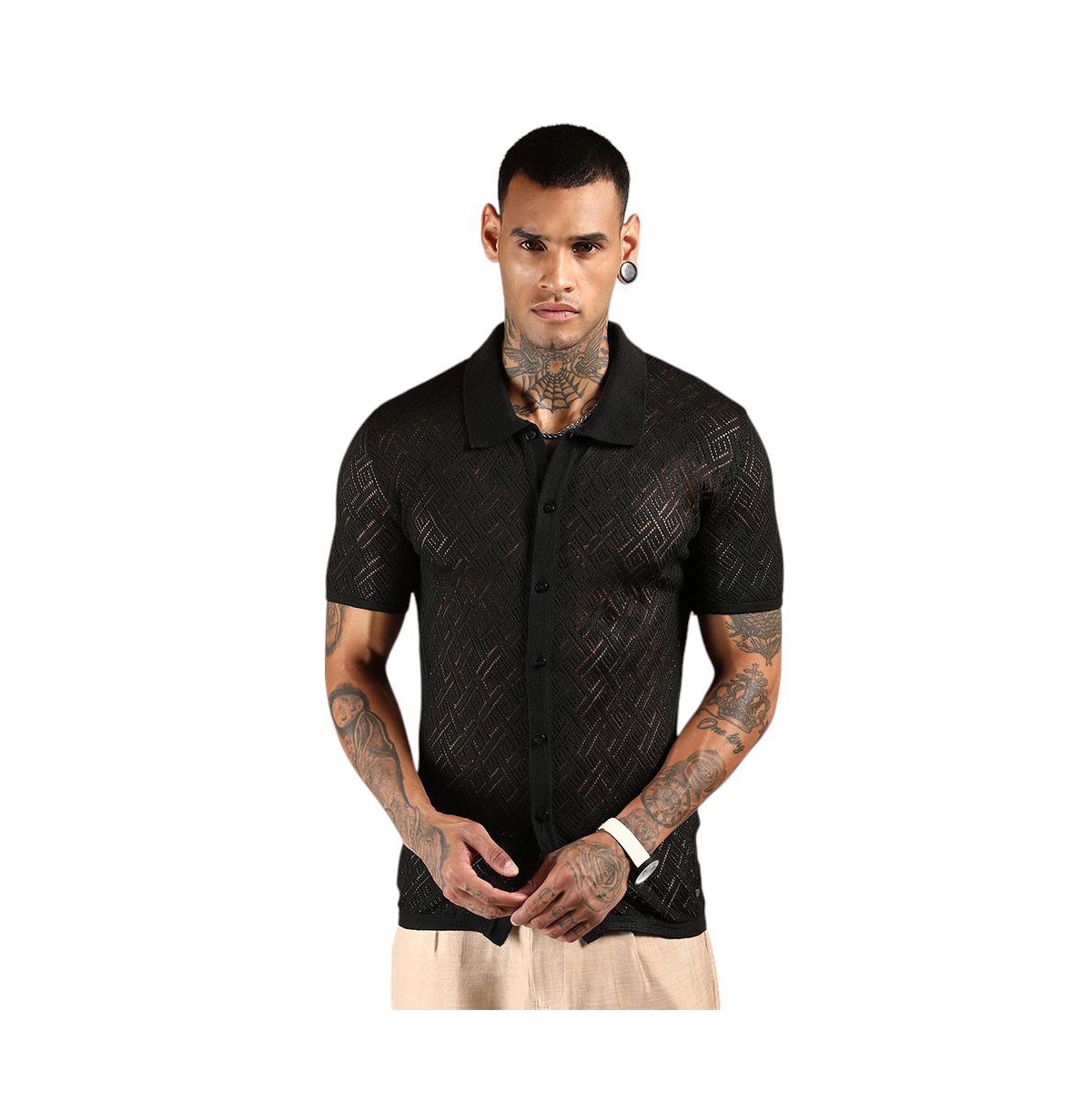 Click here for Campus Sutra Mens Overlap-Textured Knit Shirt - Bl... prices