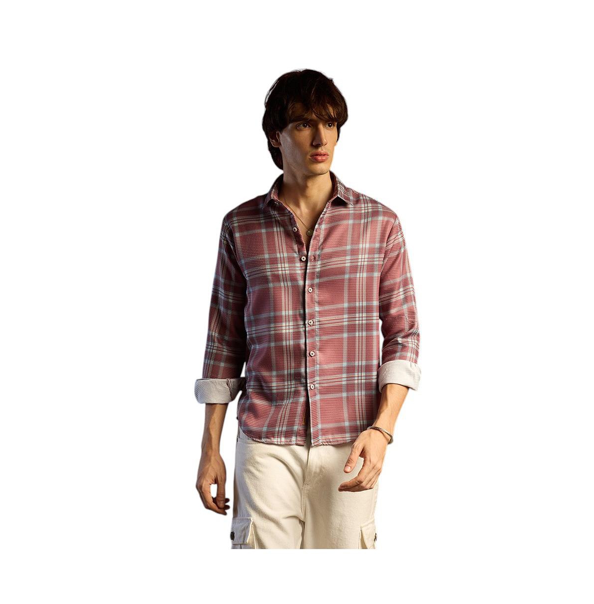 Click here for Campus Sutra Mens Tartan Plaid Shirt - Brown prices