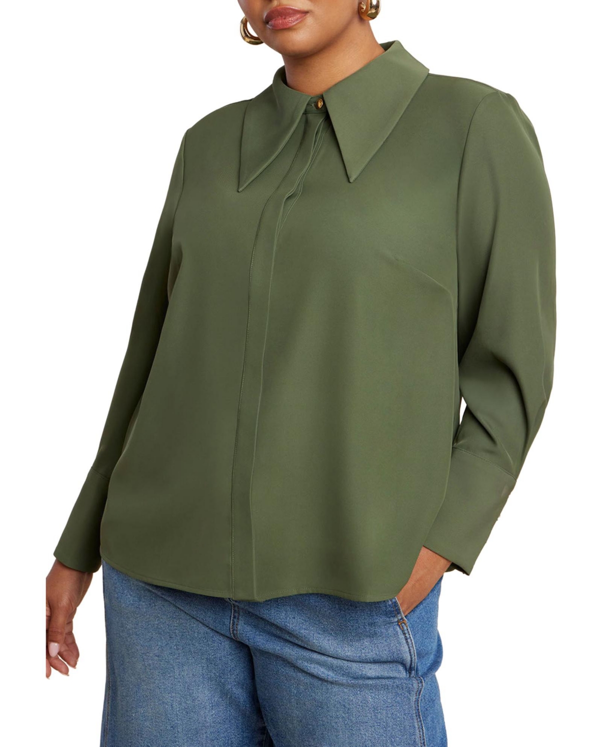Click here for Eloquii Womens Plus Size Pointed Collar Button Up... prices