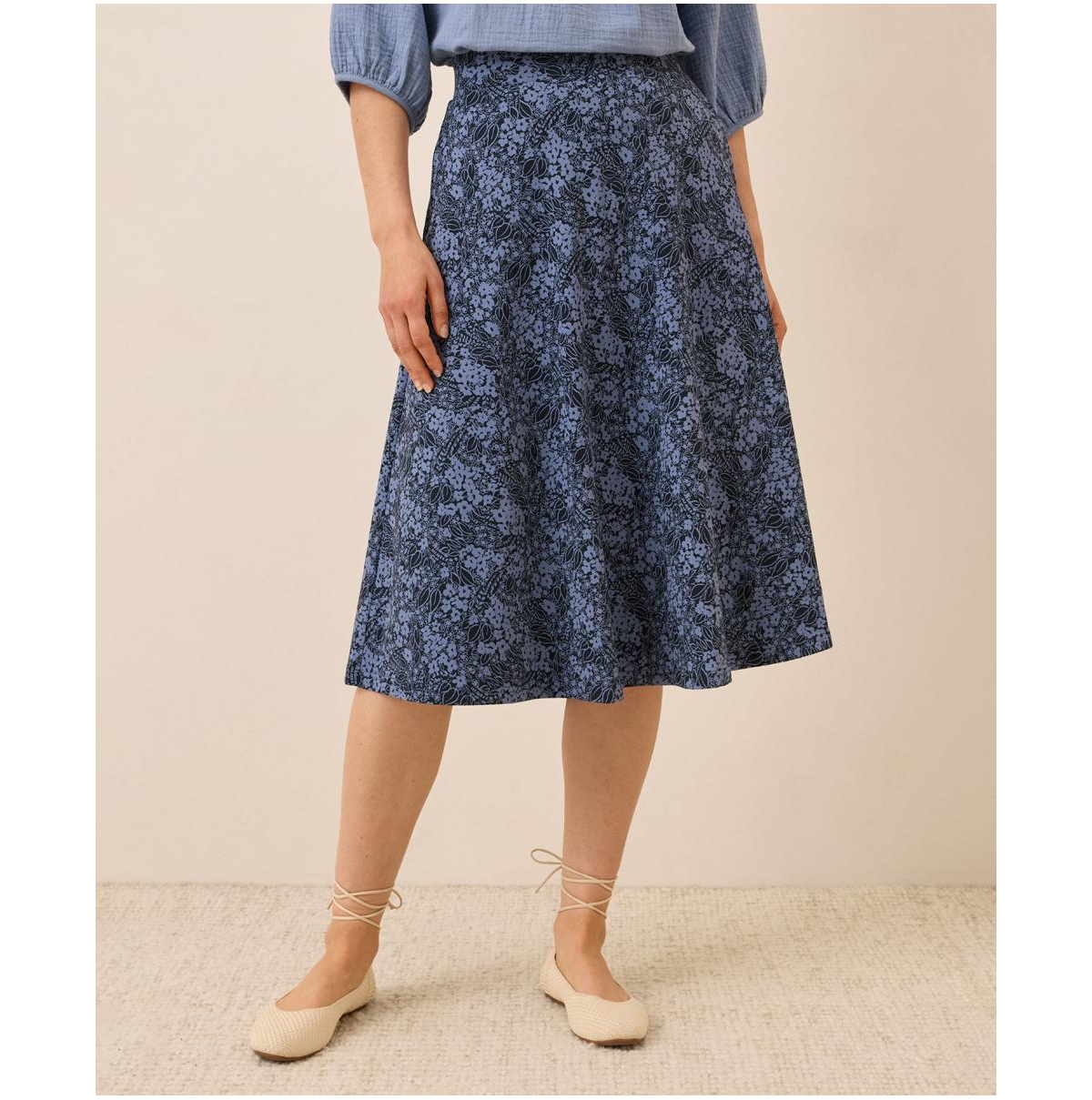 Click here for Pact Womens Fit & Flare Midi Skirt - Midnight gard... prices