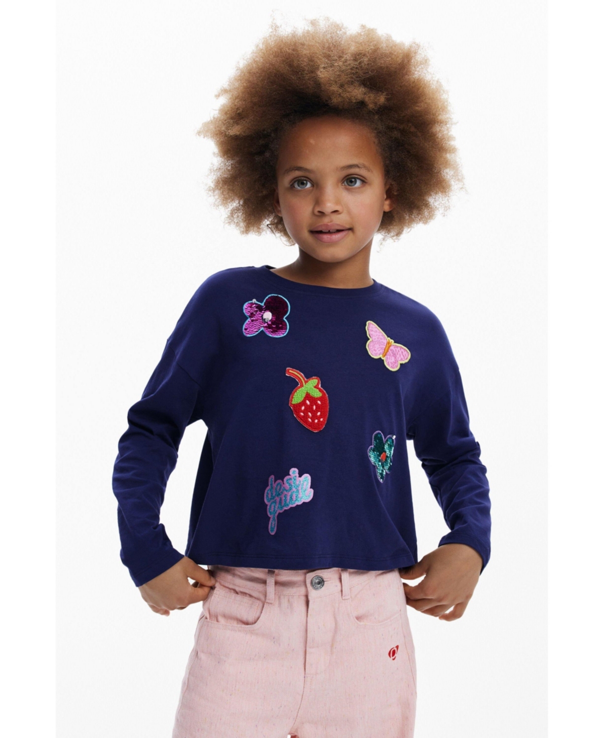 Click here for Desigual Girlss T-shirt with applique shapes - Blu... prices