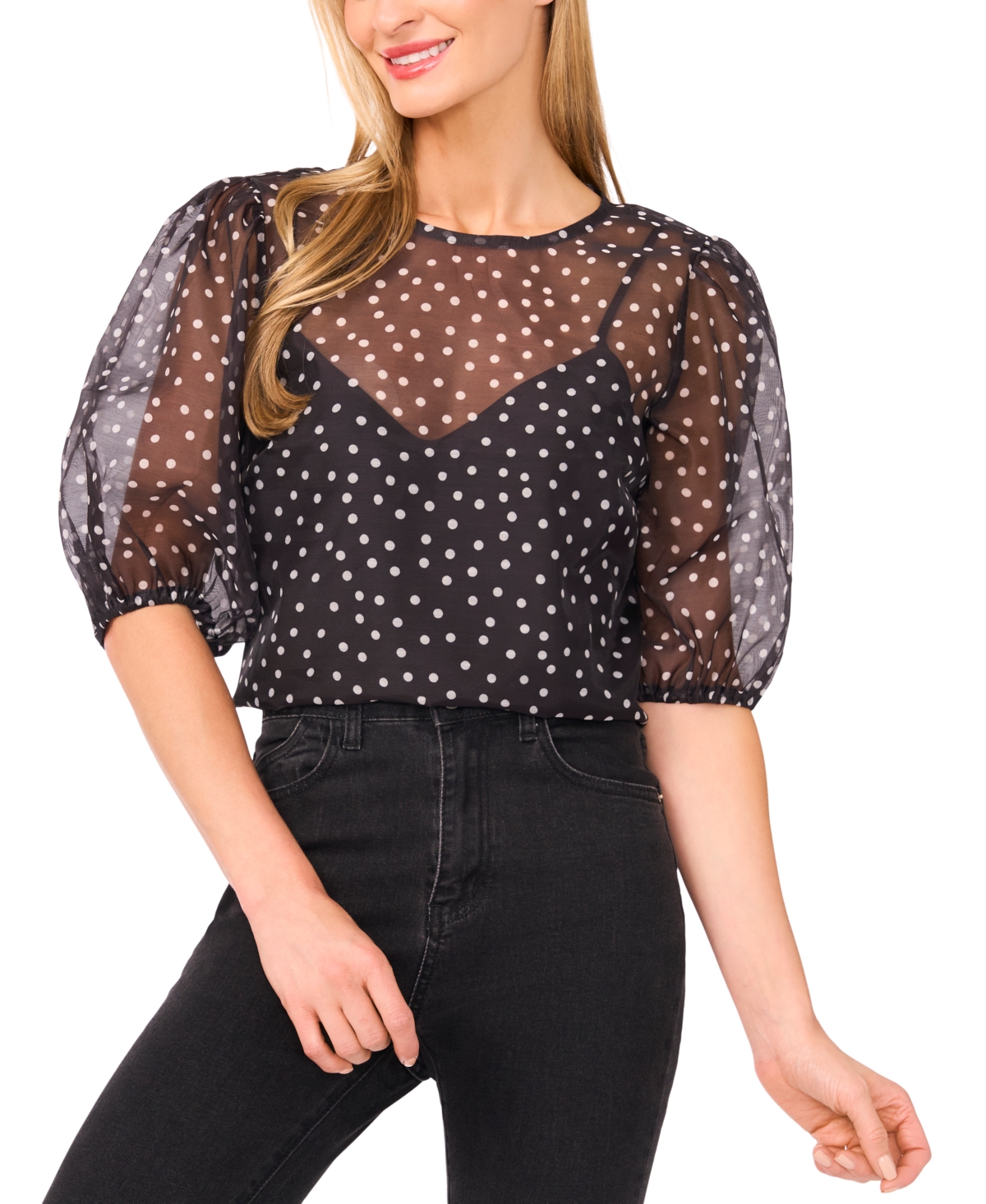 Click here for CeCe Womens Balloon Short Sleeve Crew Neck Top - R... prices