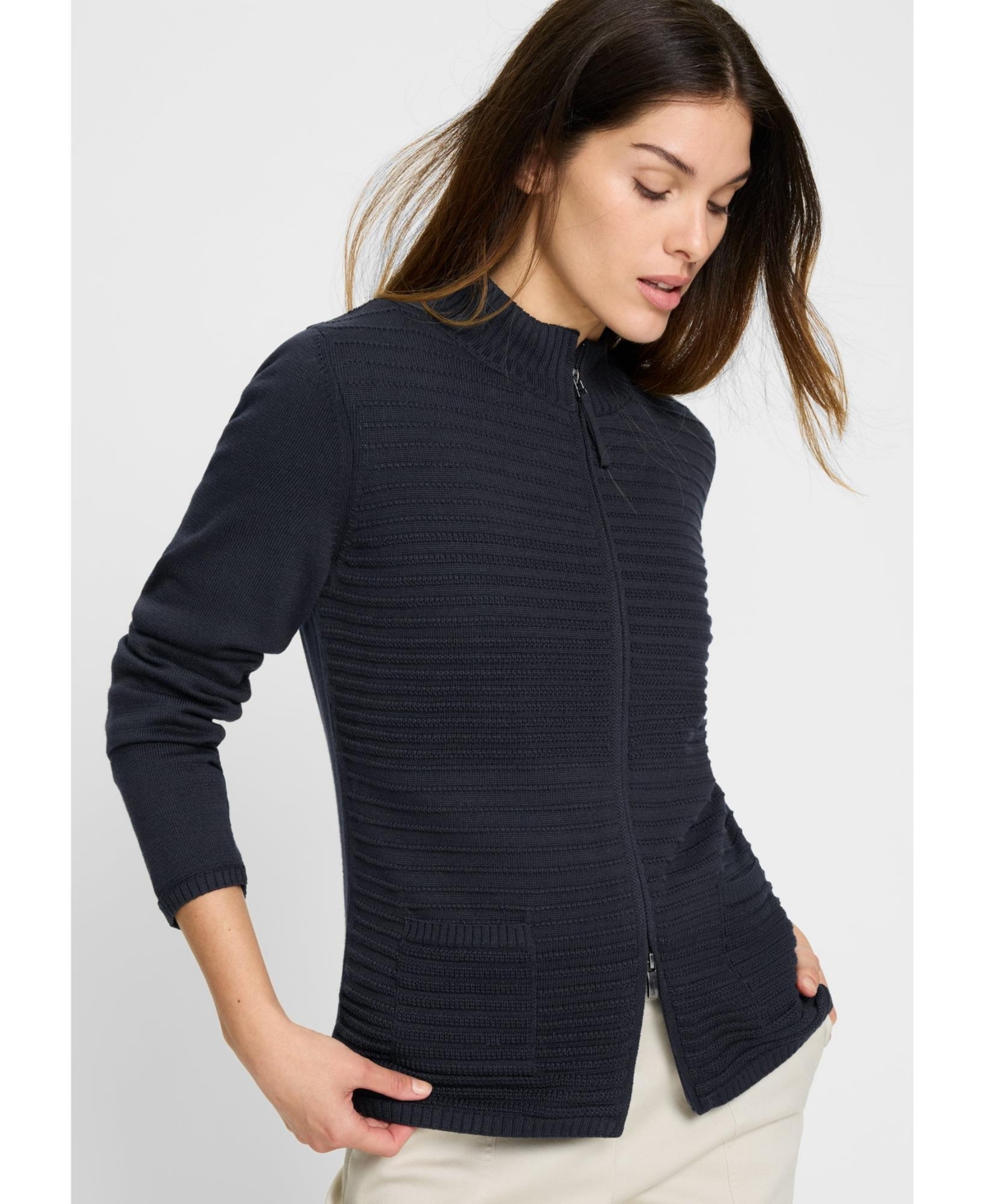 Click here for Olsen Womens Rib Knit Zip Front Cardigan - Power n... prices
