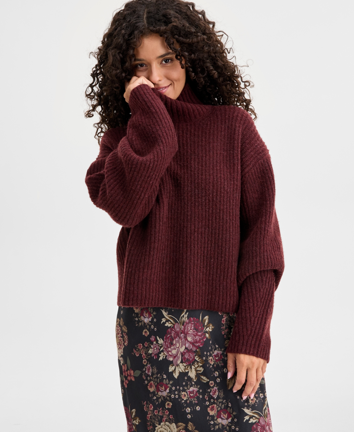 Click here for Lucky Brand Womens Ribbed Mock-Neck Sweater - Burg... prices