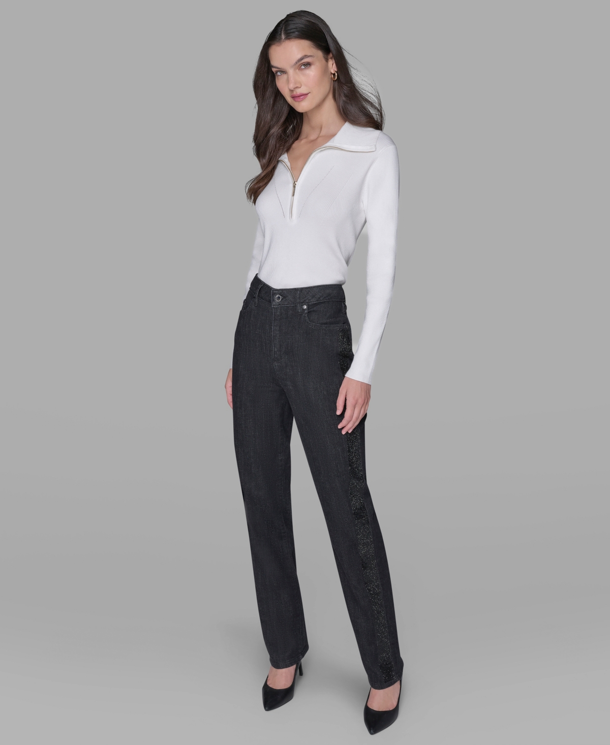 Click here for Karl Lagerfeld Paris Womens Rhinestone-Stripe Stra... prices