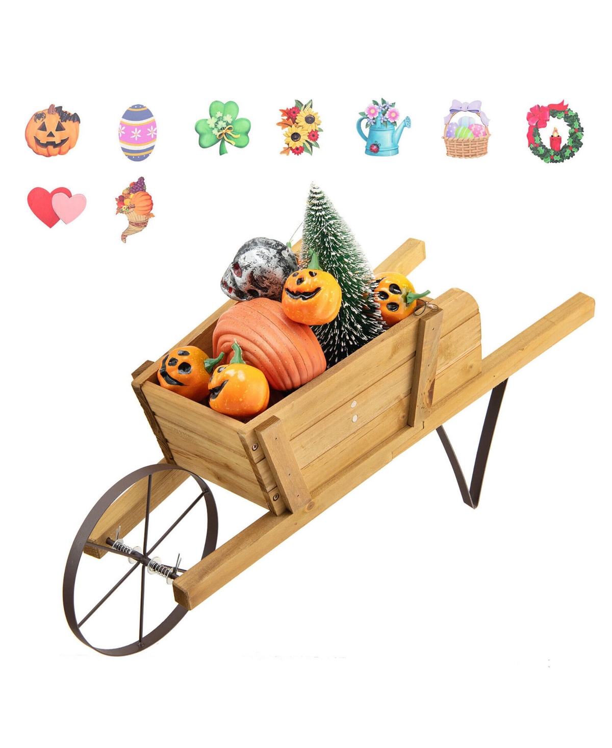 Gymax Wooden Wagon Planter Decorative Indoor/ Outdoor Rustic Flower Cart w/ Wheel - Natural