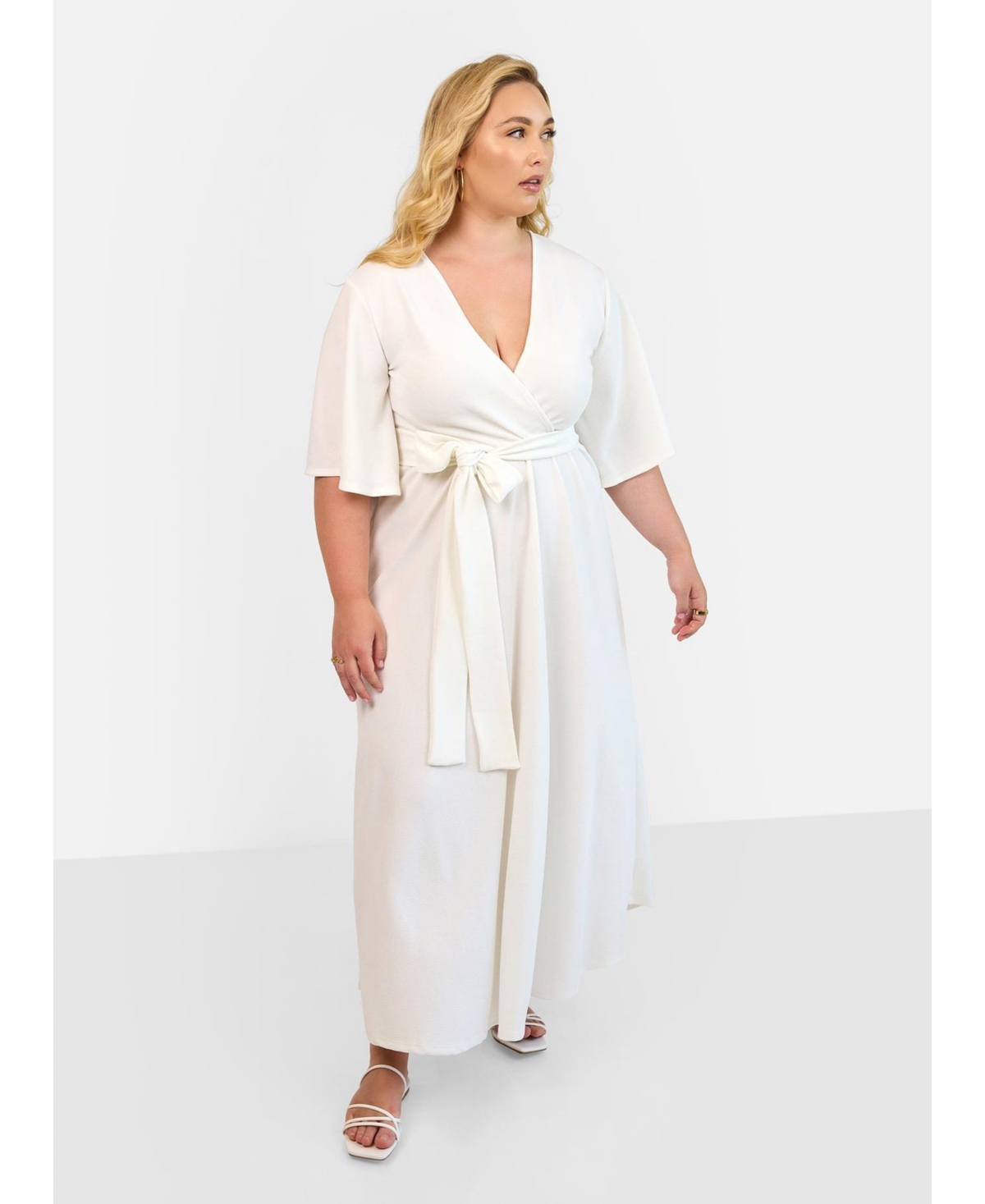 Click here for Rebdolls Plus Size Faux Wrap Maxi Dress - White prices
