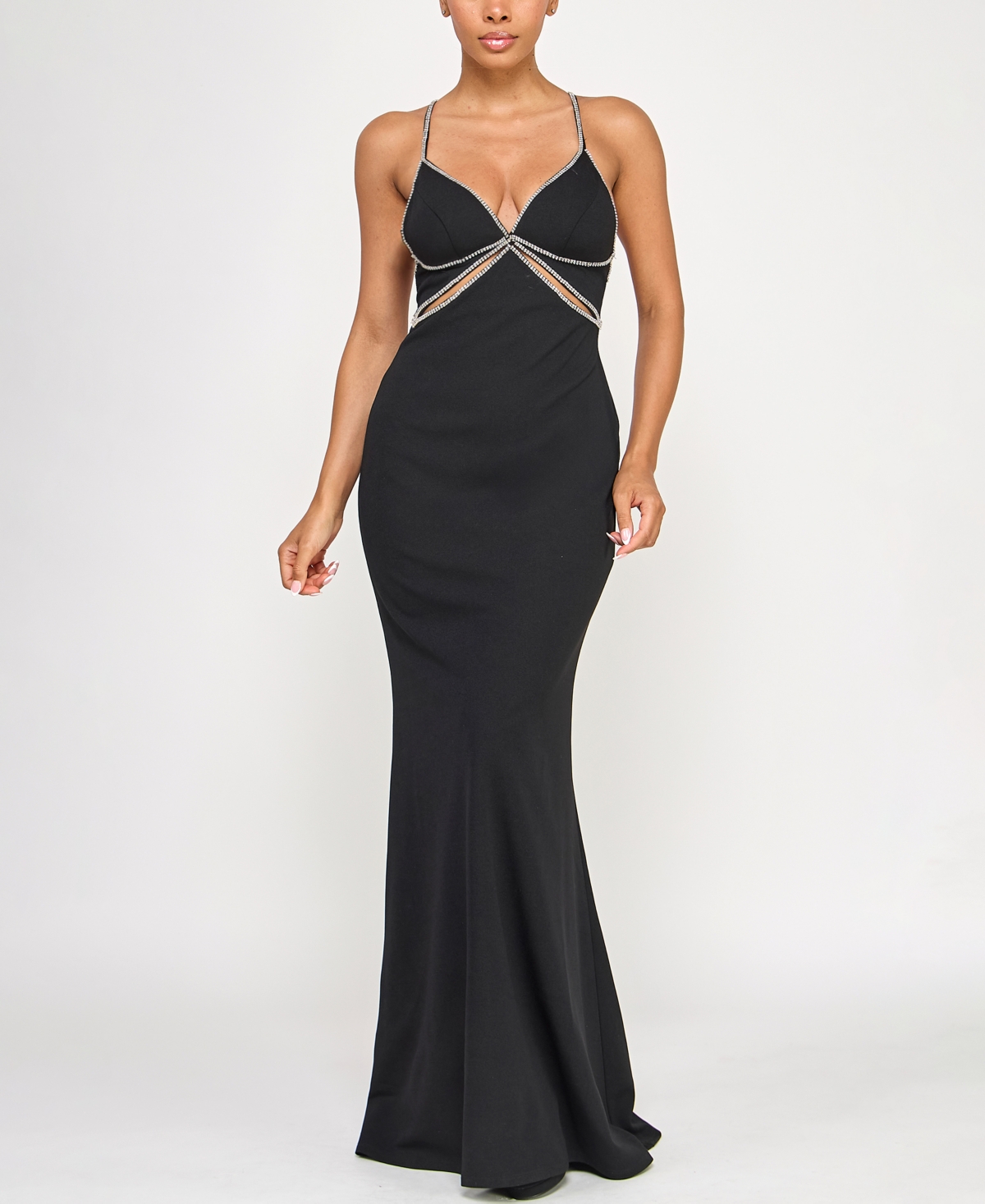 Click here for Seni & Cade Juniors Scuba Rhinestone Cut Out Gown... prices