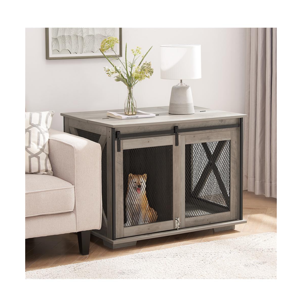 Click here for Aostirmotor Gray Farmhouse Dog Kennel End Table wi... prices
