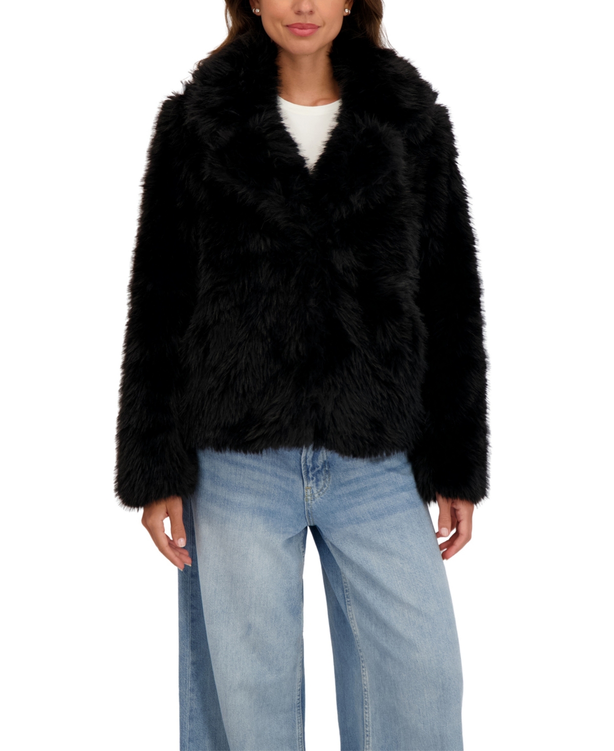 Sebby Collection Womens Long Hair Faux Fur Jacket - Black