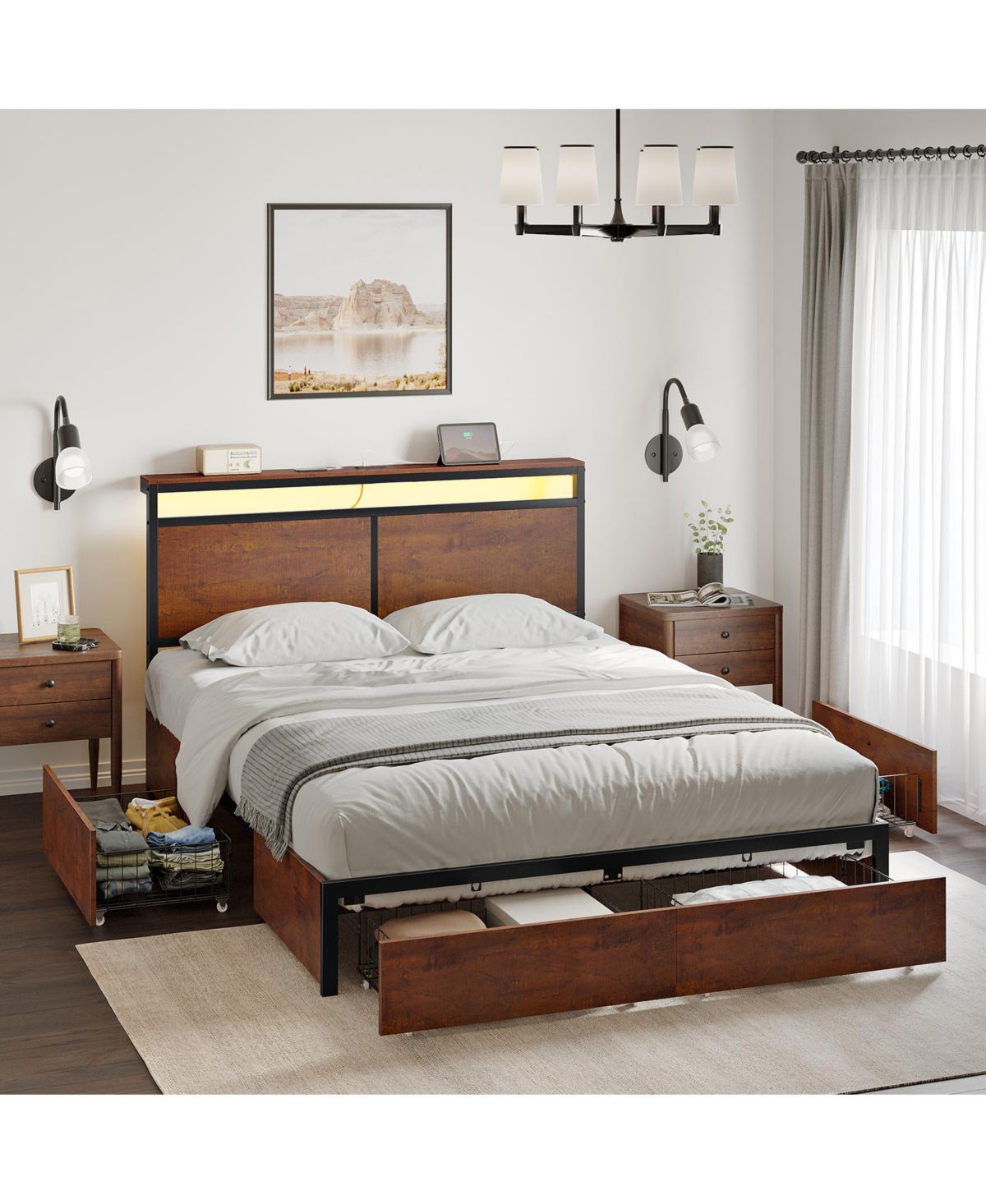 Click here for Hausource Modern Queen Bed Frame with Led Headboar... prices