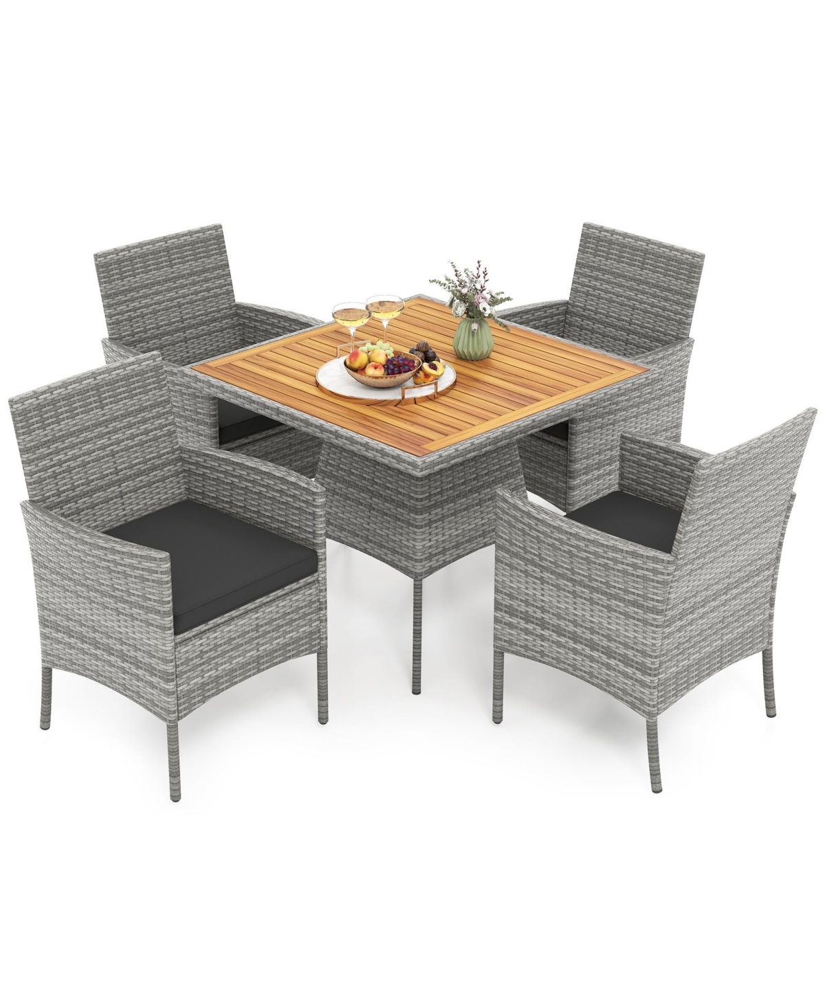Click here for Gymax 5 Pcs Pe Wicker Patio Dining Set w/ Cushions... prices