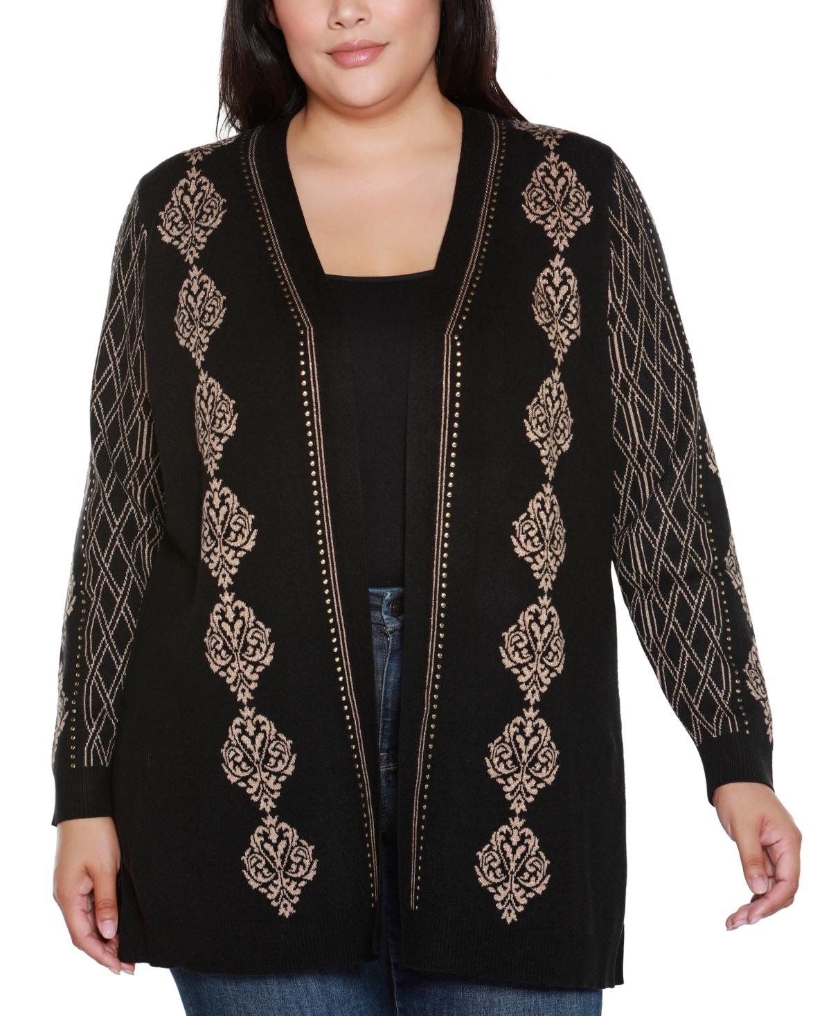 Click here for Belldini Plus Size Lurex Jacquard Open-Front Cardi... prices