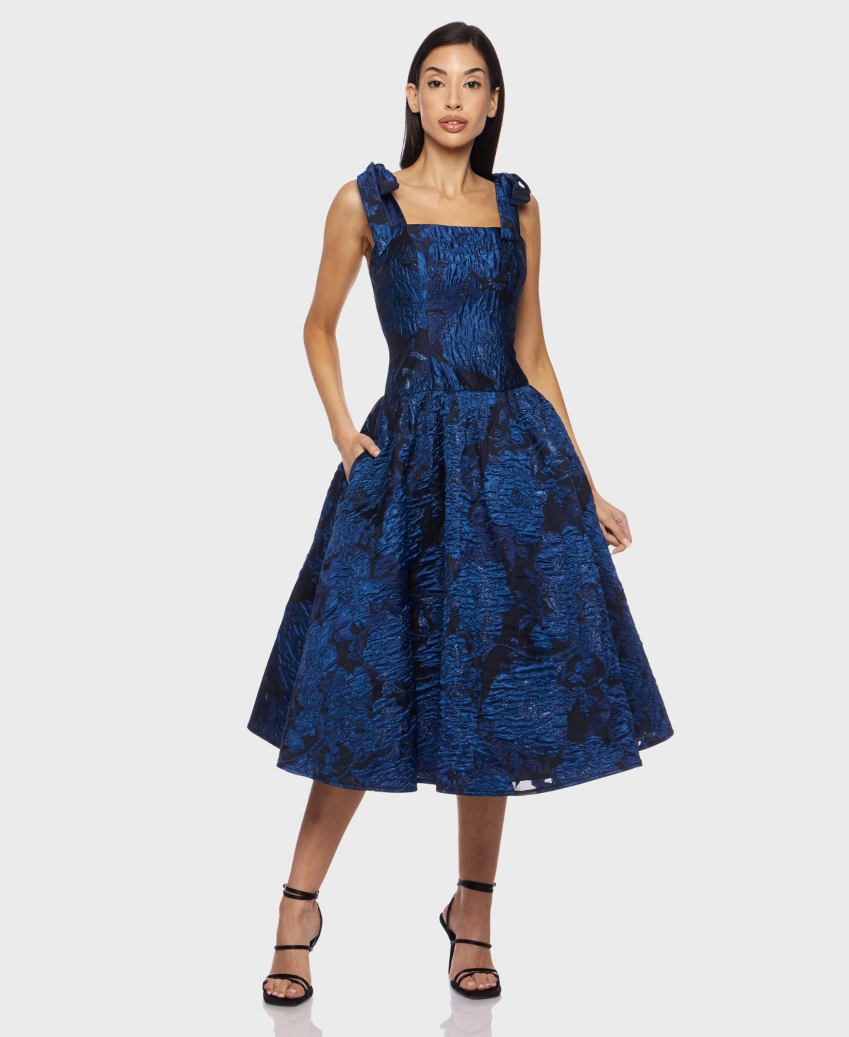 Click here for Alex & Sophia Juniors Square Neck Midi Dress - Nav... prices