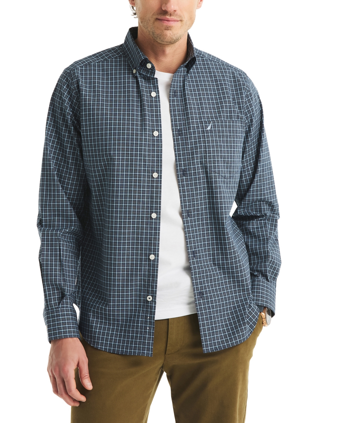 Click here for Nautica Mens Plaid Print Long Sleeve Shirt - Navy... prices