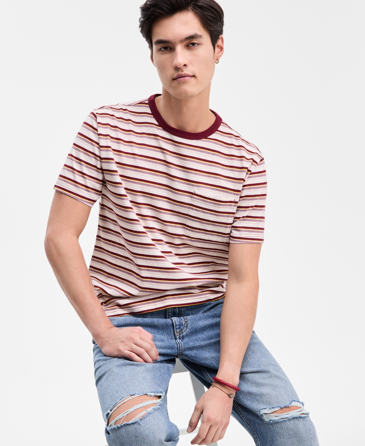Click here for Sun + Stone Mens Short-Sleeve Cotton Ombre Stripe... prices