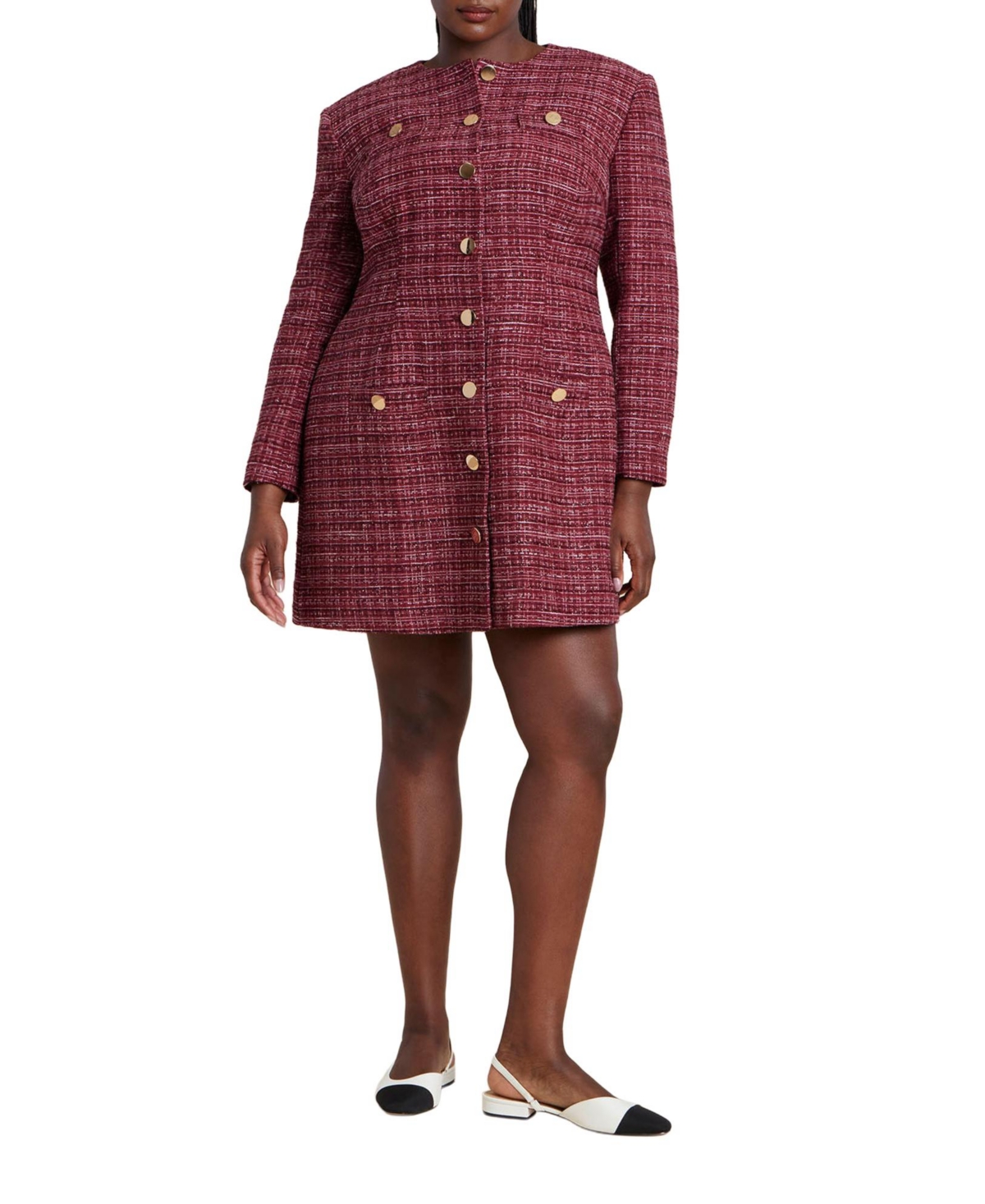 Click here for Eloquii Womens Plus Size Tweed Long Sleeve Mini Dr... prices
