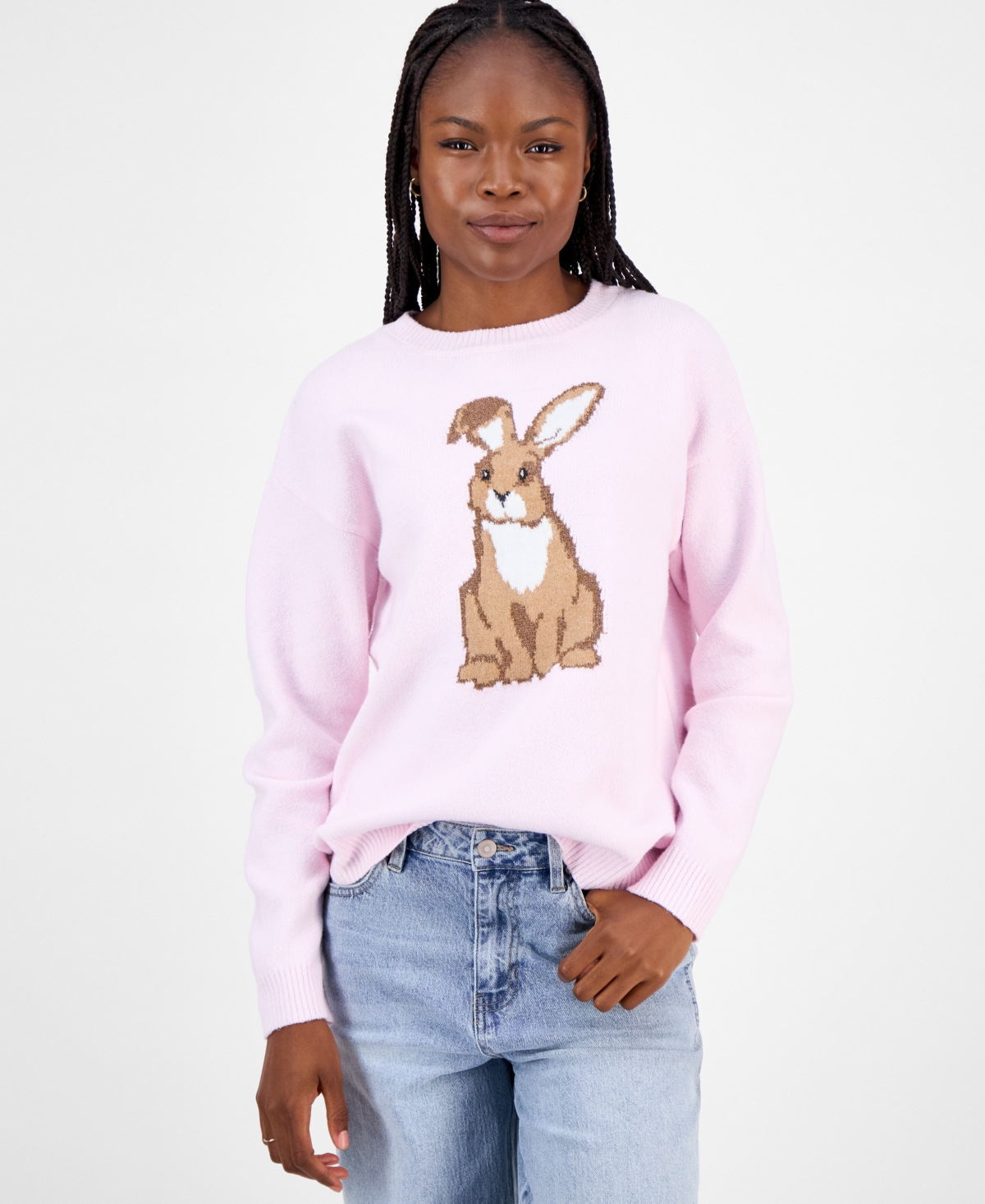 Click here for Hooked Up by Iot Juniors Mossy Bunny Crewneck Swea... prices