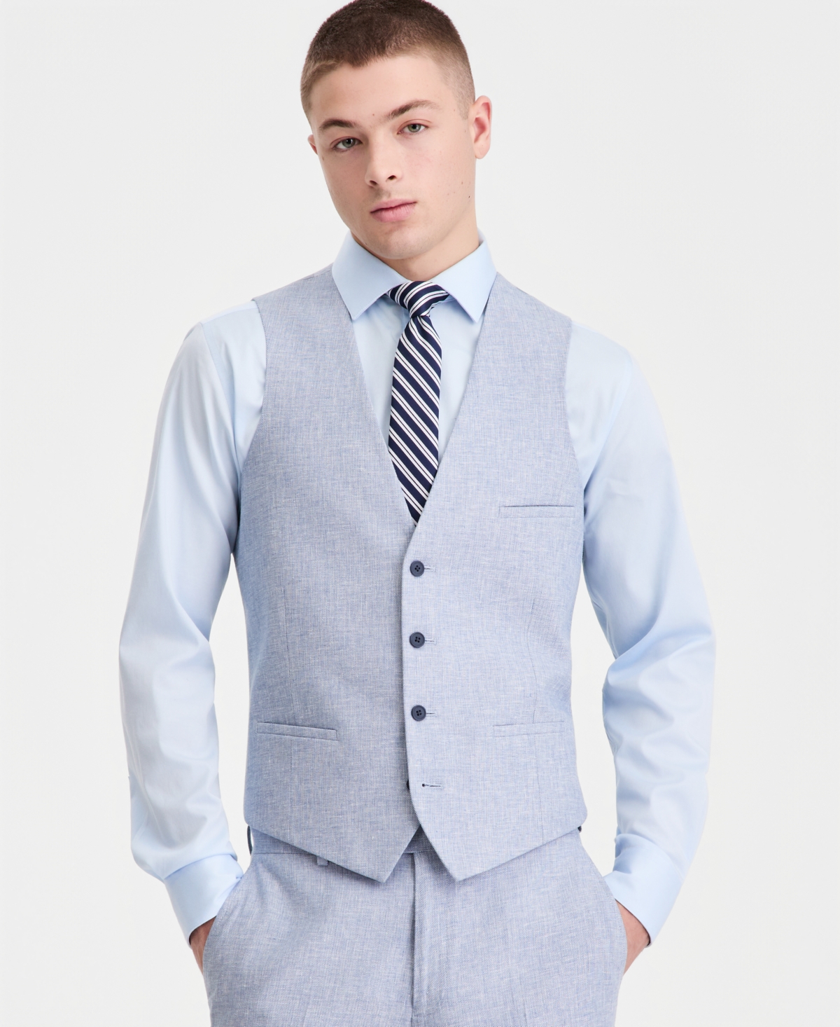 Click here for Bar Iii Mens Slim-Fit Linen-Blend Suit Separates V... prices