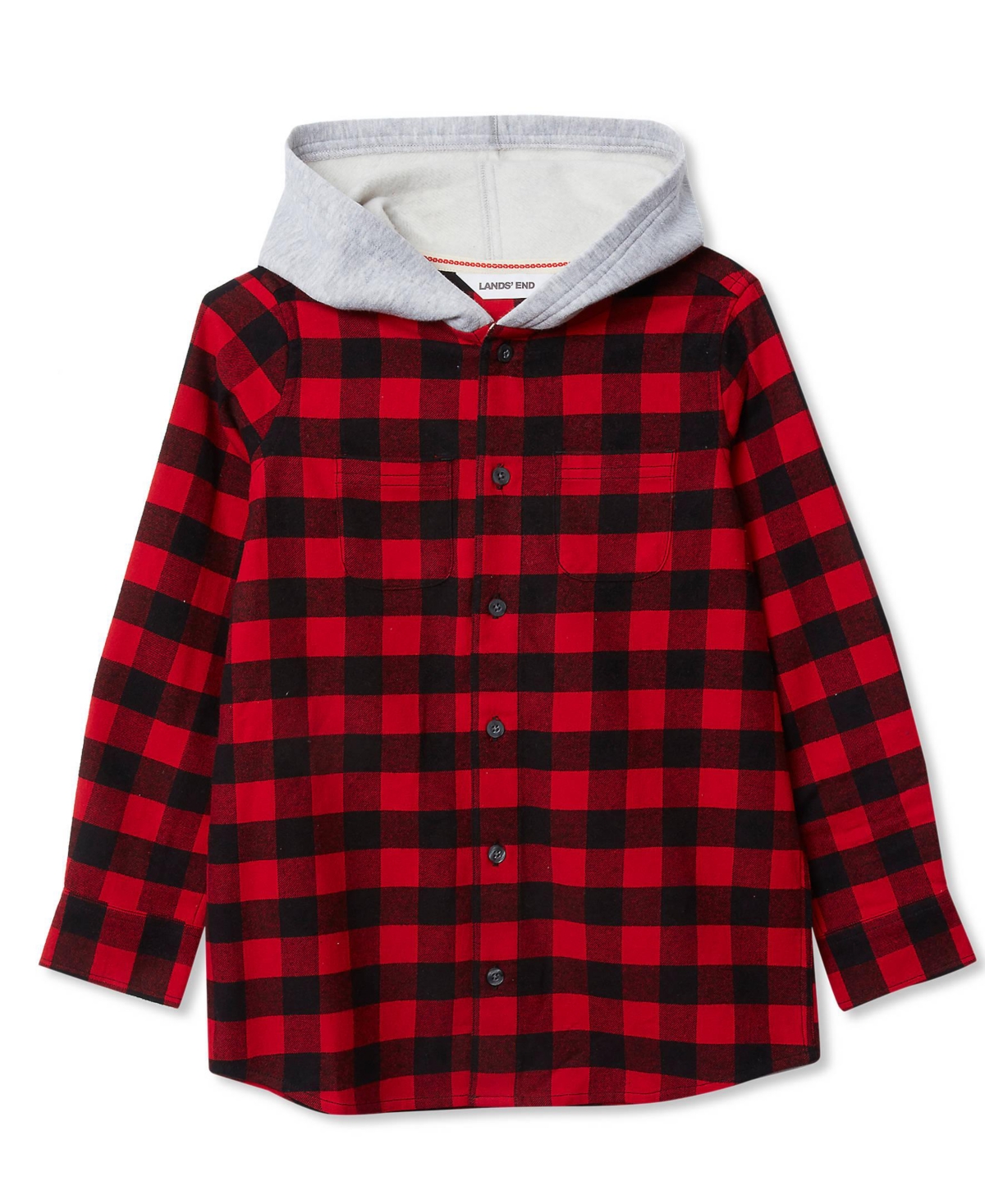 Click here for Lands End Girls Long Sleeve Hooded Flannel - Red/g... prices