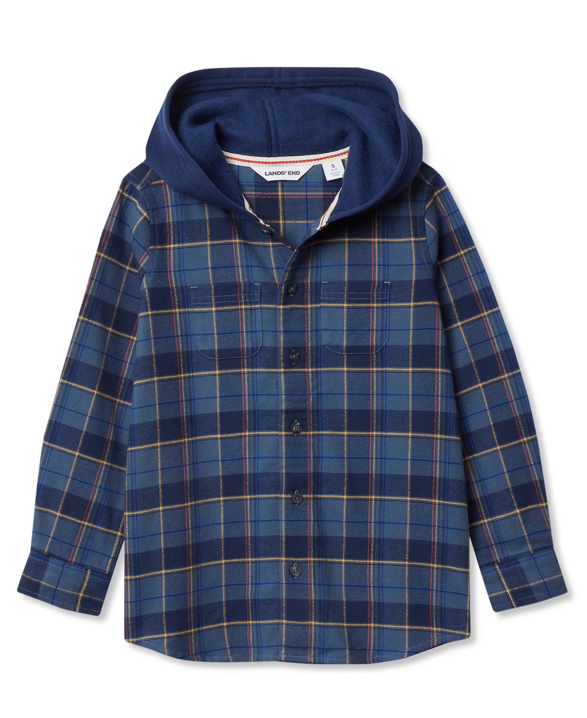 Click here for Lands End Girls Long Sleeve Hooded Flannel - Navy/... prices