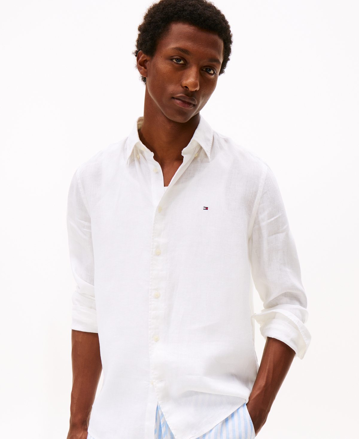 Click here for Tommy Hilfiger Mens Pigment-Dyed Linen Shirt - Whi... prices