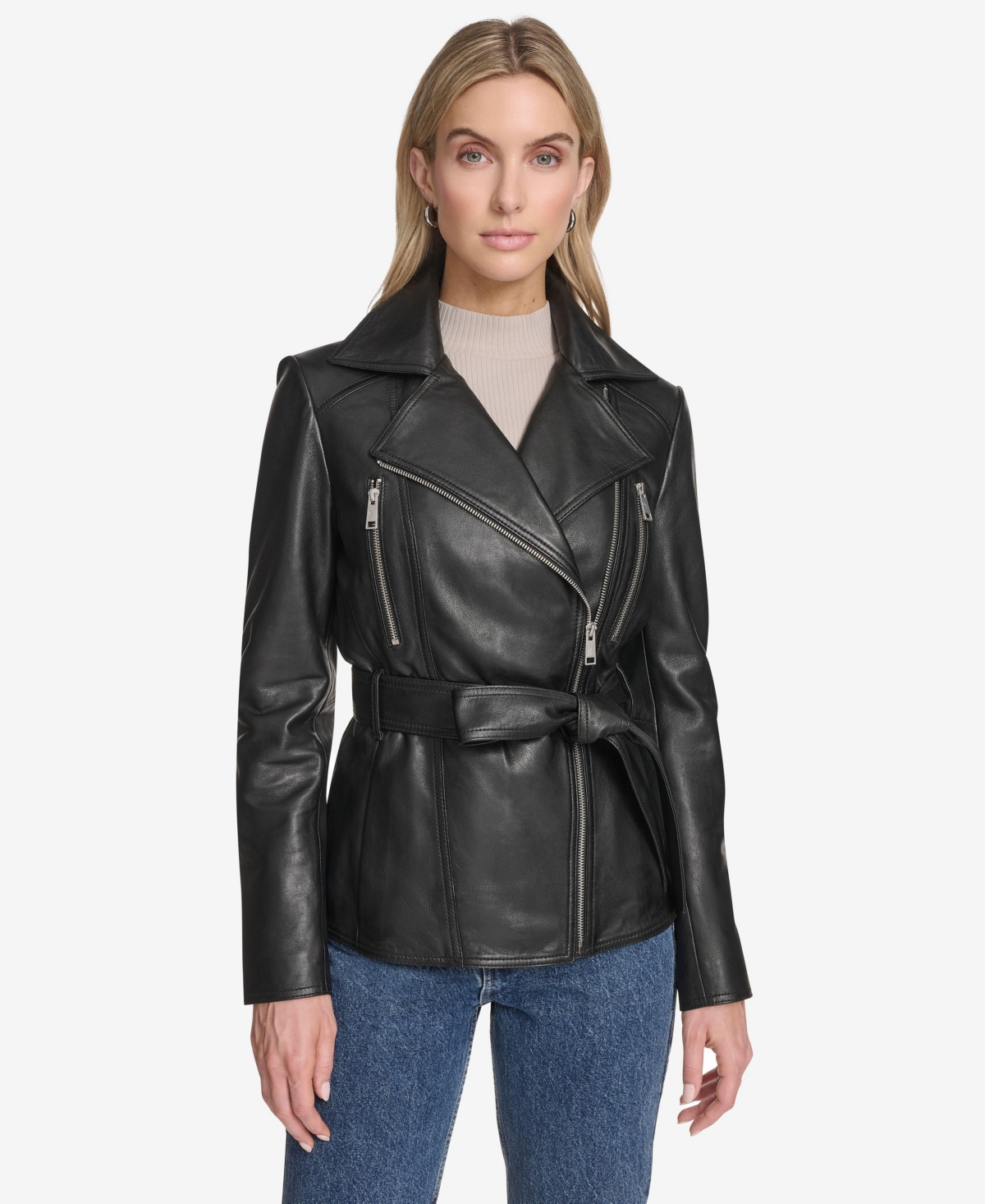 Click here for Andrew Marc Womens Violet Belted Moto Leather Jack... prices