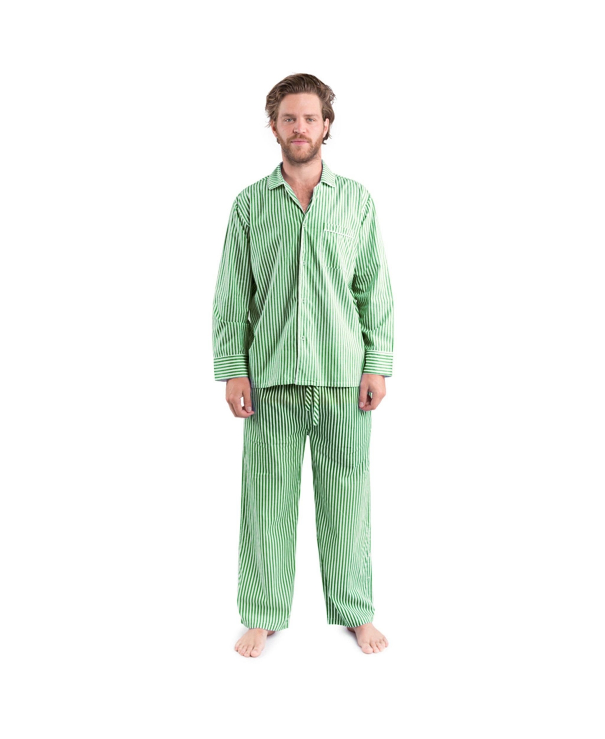 Sant and Abel Mens Hepburn Gingham Navy Long Pj Set - Green braddock stripe