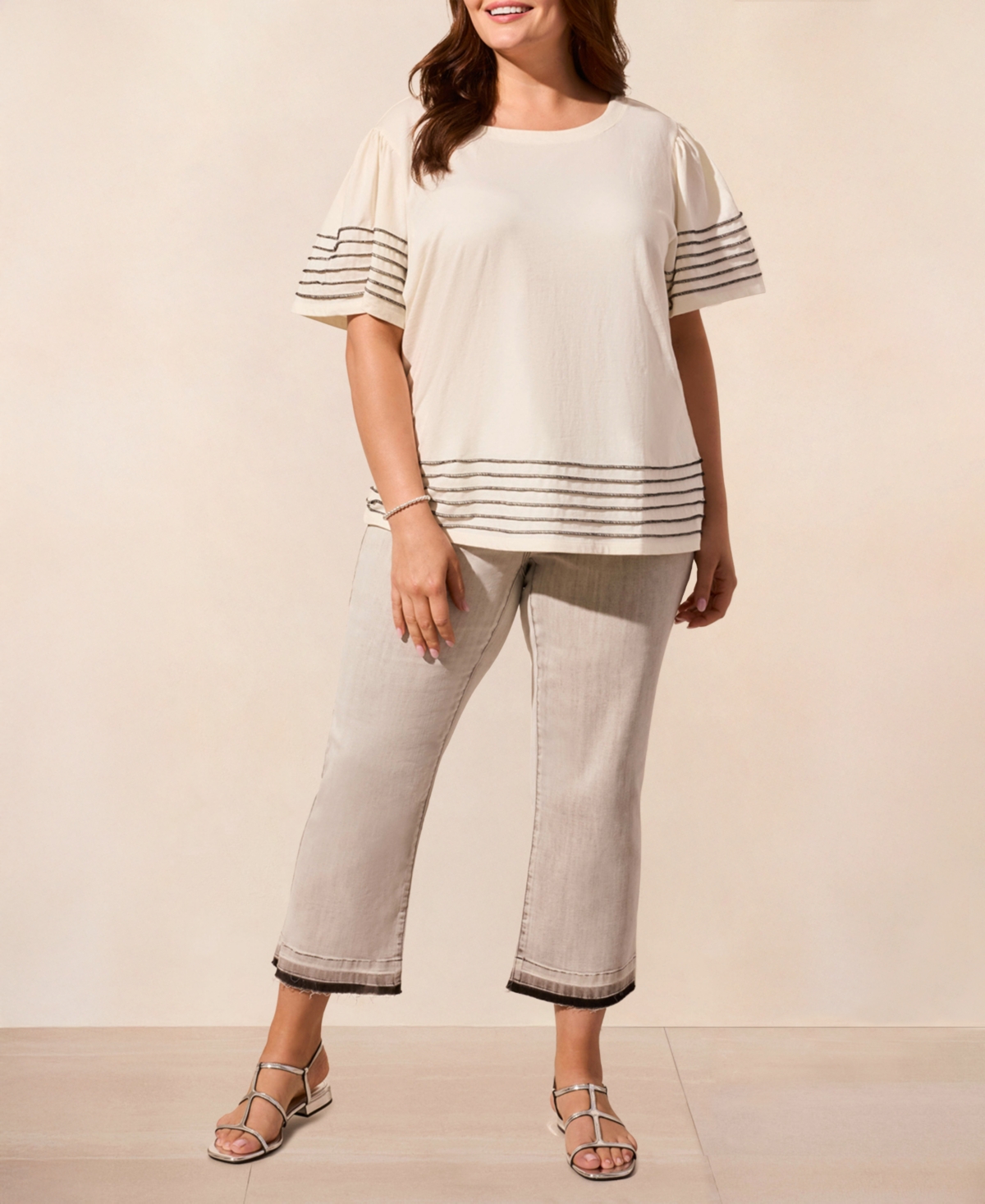 Click here for Tribal Plus Size Stripe-Accent Boatneck Top with C... prices