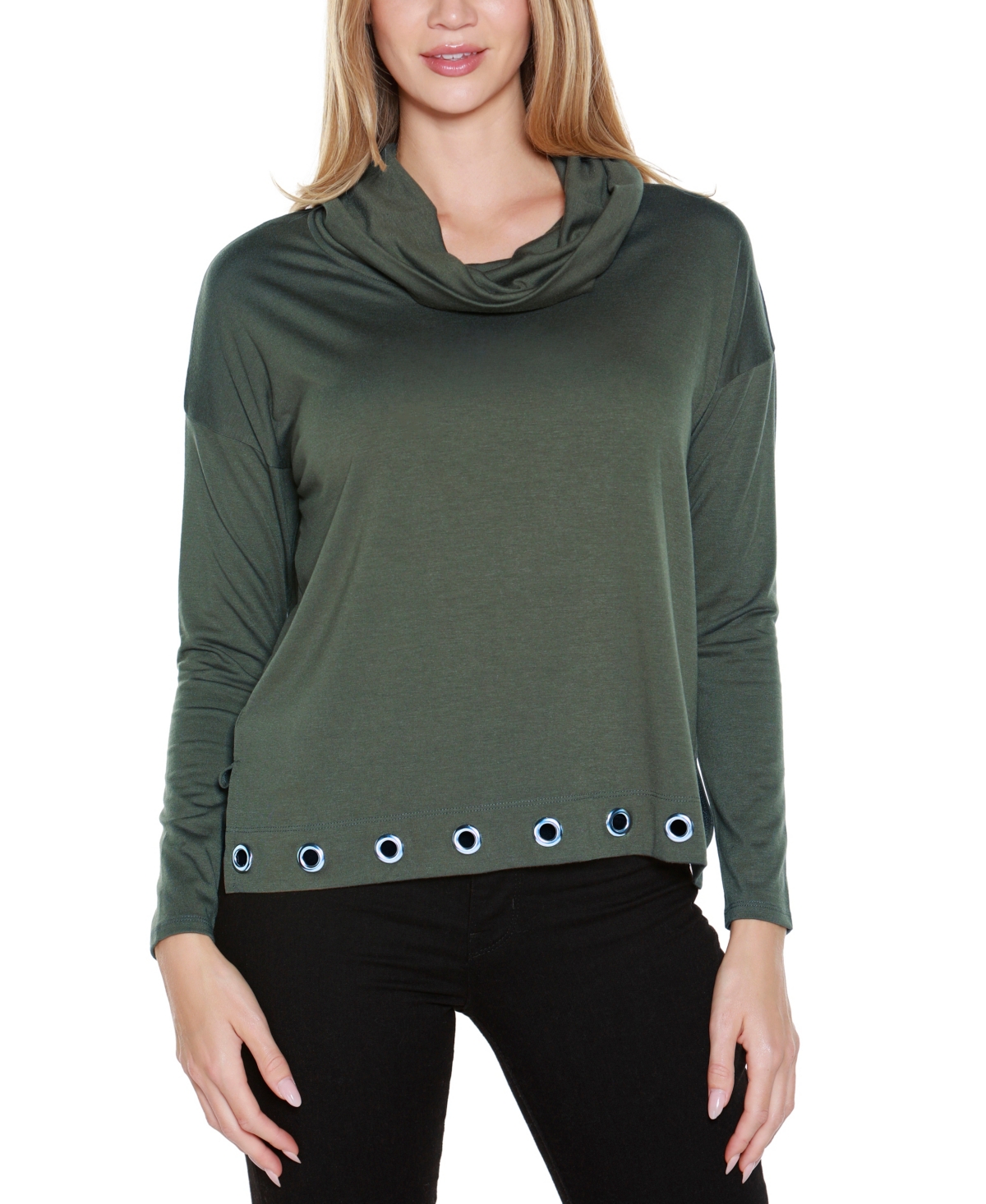 Click here for Belldini Womens Hacci Cowl Neck Knit Top - Utility... prices