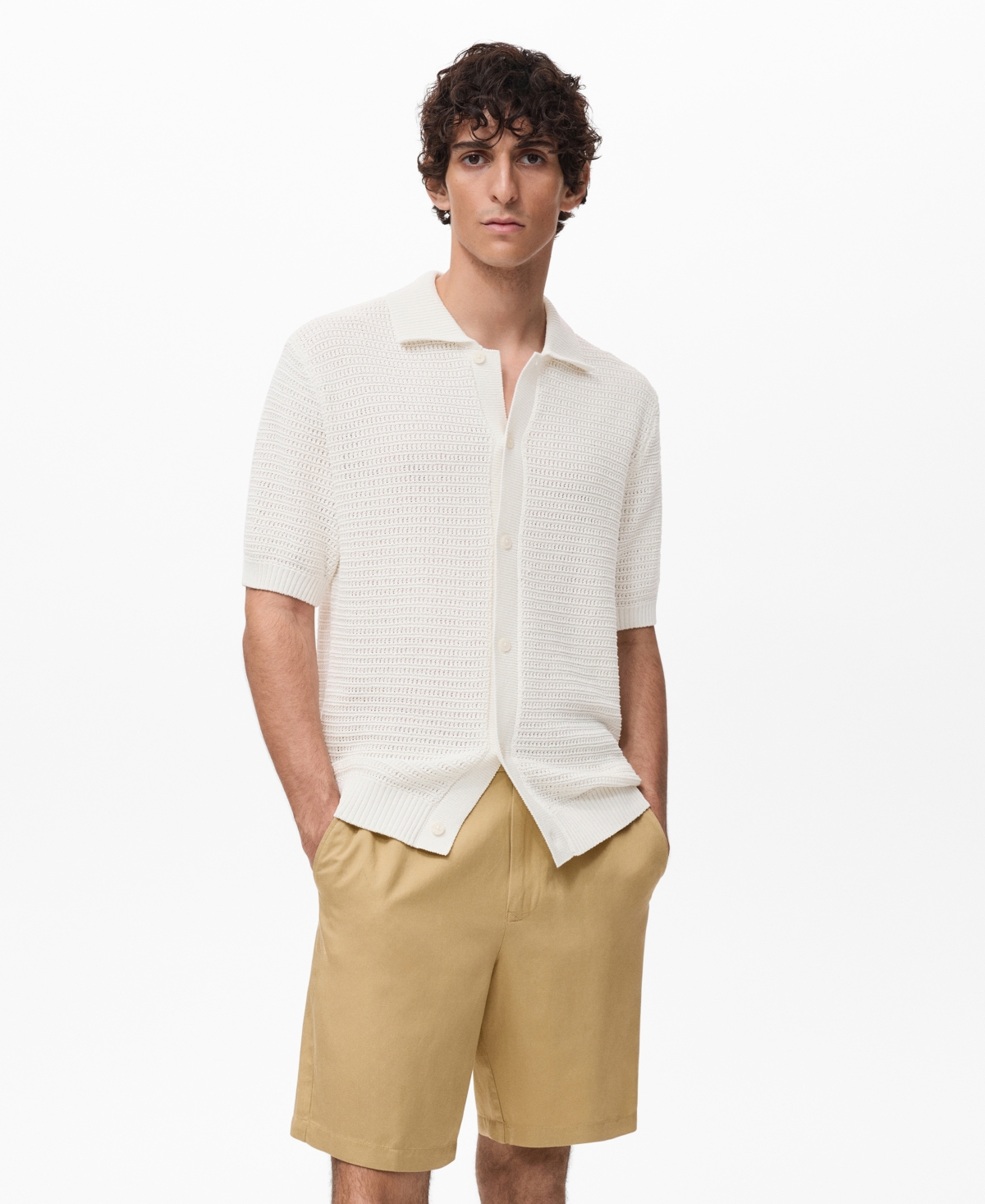 Click here for Mango Mens Cotton Knit Shirt - Off White prices